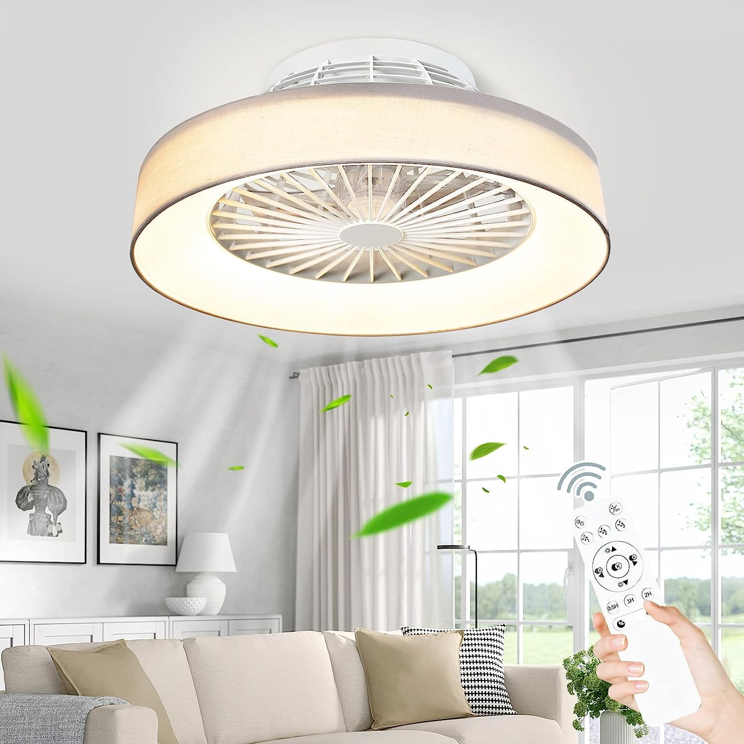 DingLiLighting 21" LED Ceiling Fan with Light and Remote, Gray Flush ...