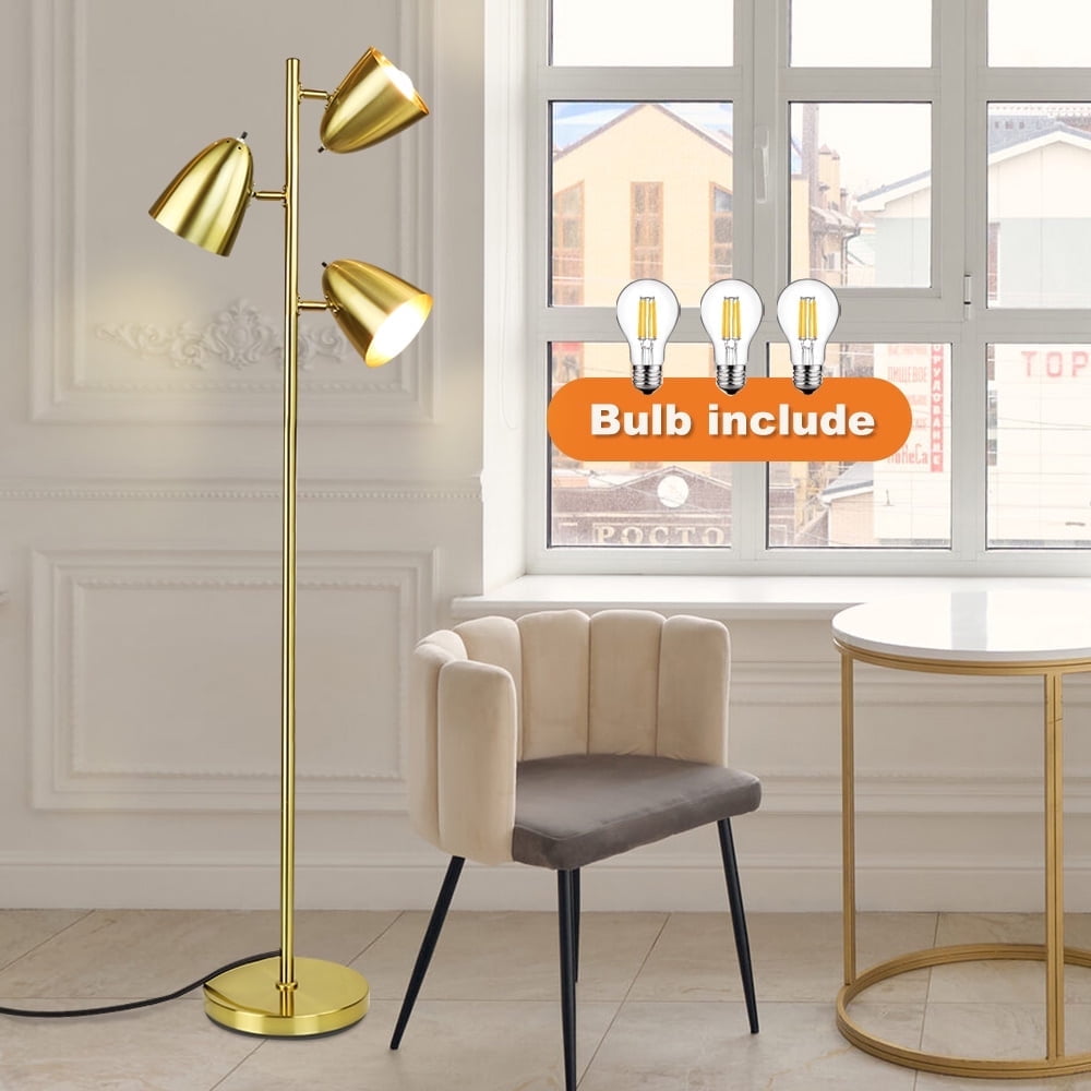 DingLiLighting Modern 3-Light Floor Lamp, Aged Brass, Adjustable, LED ...