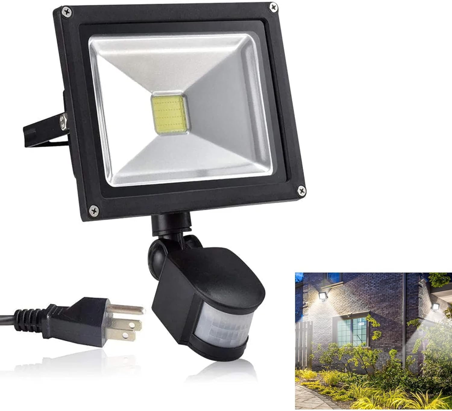 DingLiLighting 30W LED Motion Sensor Lights Outdoor Flood Light Plug in ...