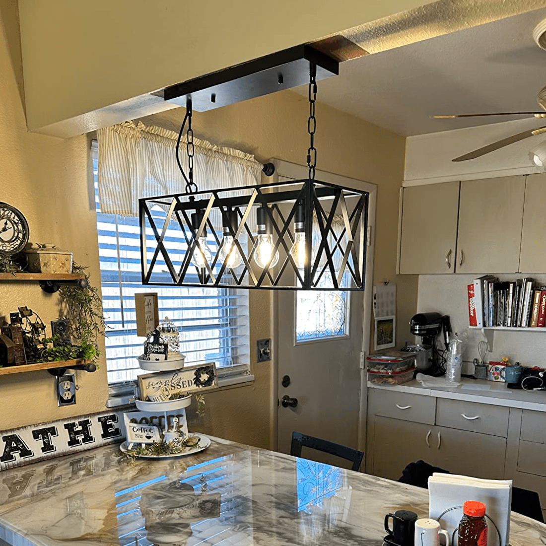 DingLiLighting 4-Light Pendant, Metal Frame Ceiling Light, Kitchen ...