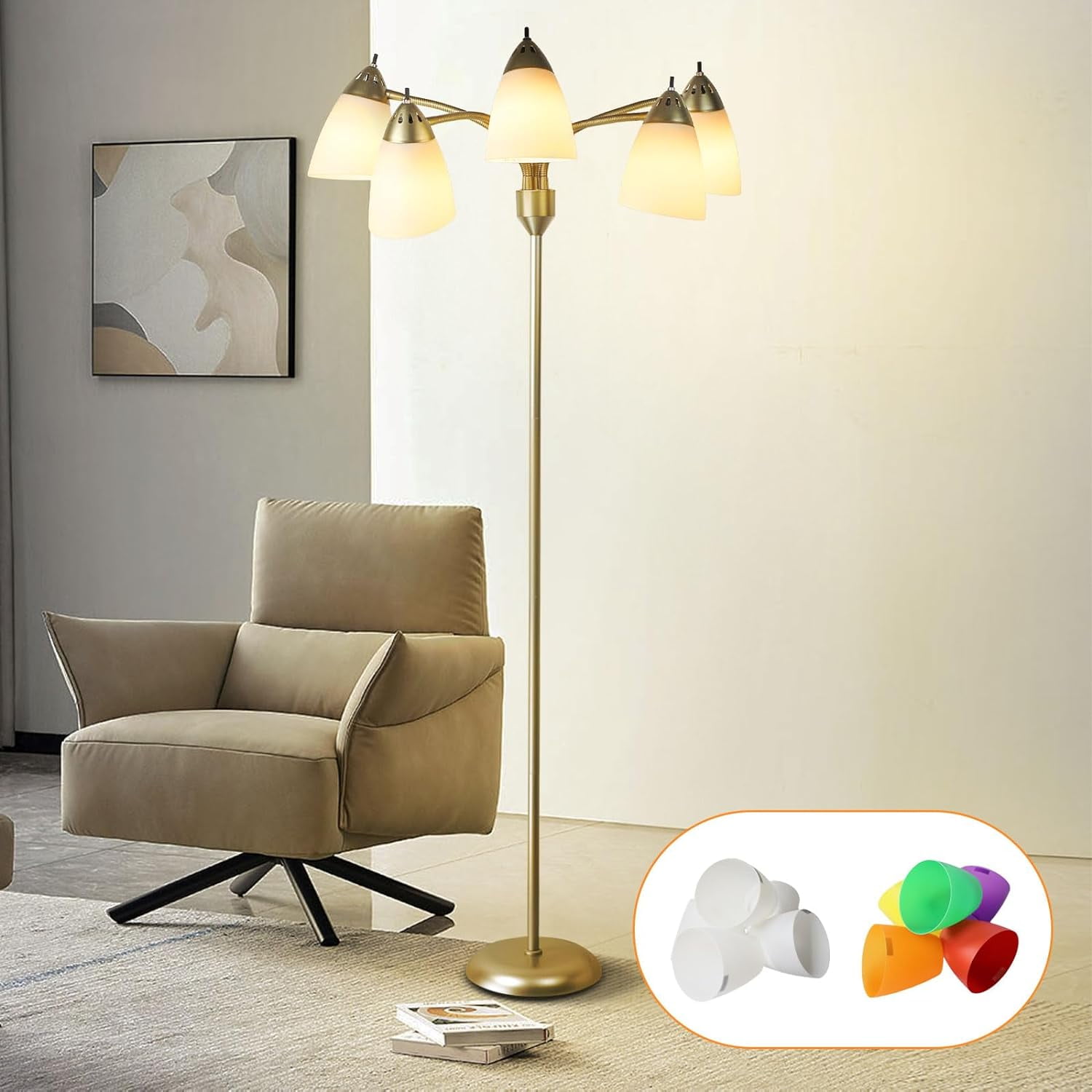 DingLiLighting 5-Light Adjustable Gooseneck Floor Lamp Modern LED Tree ...