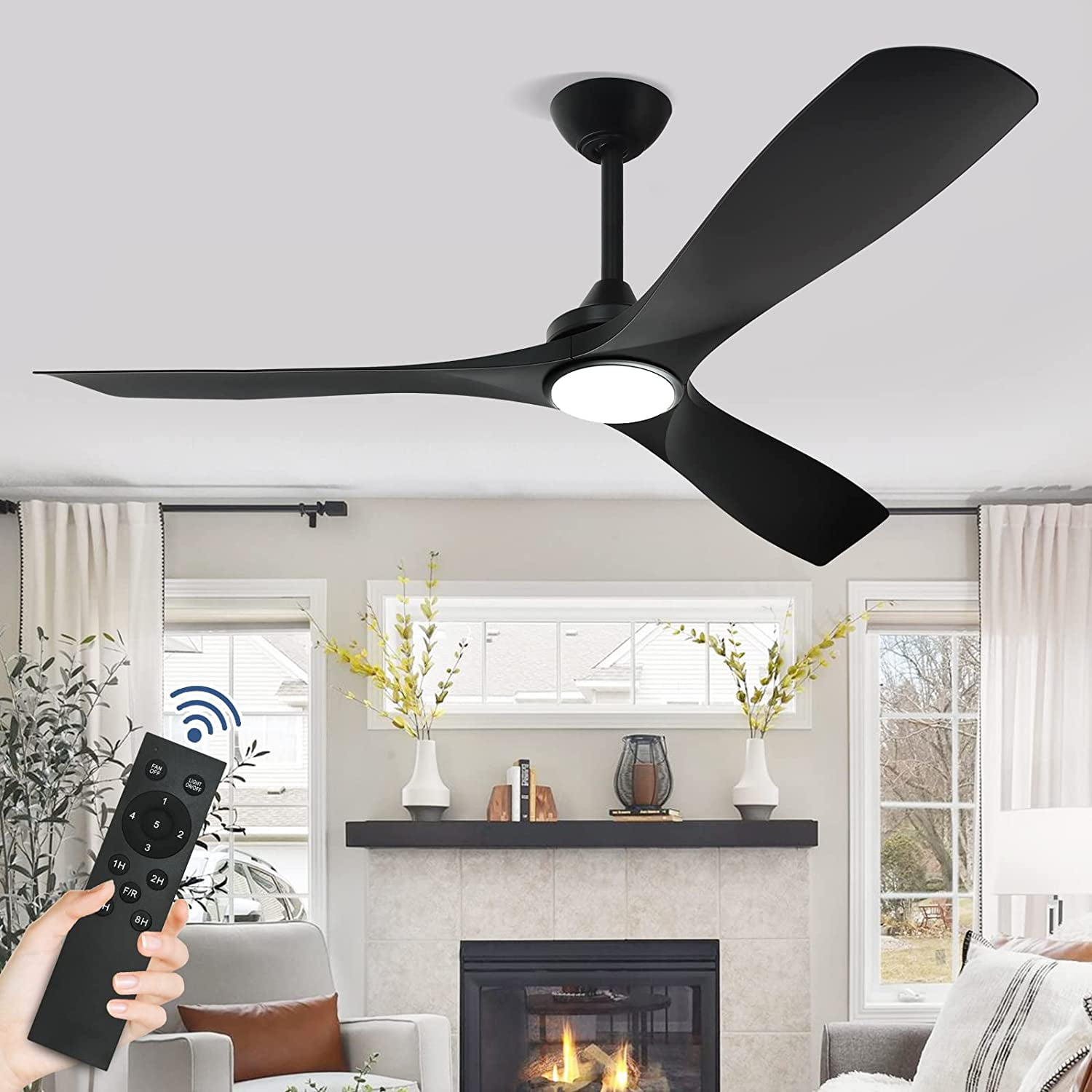 "DingLiLighting 52"" Indoor/Outdoor Ceiling Fan, LED Light with ...