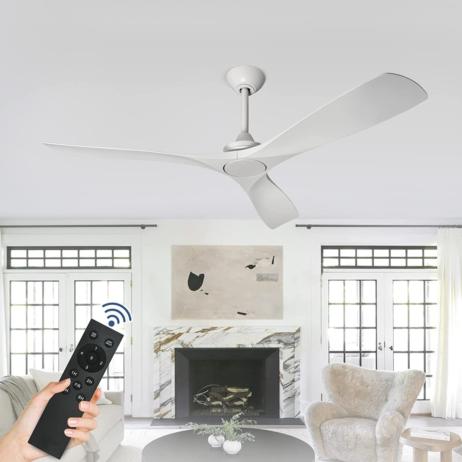 DingLiLighting 52" Indoor Outdoor Ceiling Fan, 5-Speed, 3-Blade, Remote ...