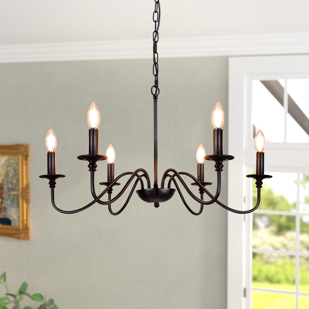 LNC 6-Light Rustic Candle Chandelier for Kitchen Island,Brown,26.4"L x ...