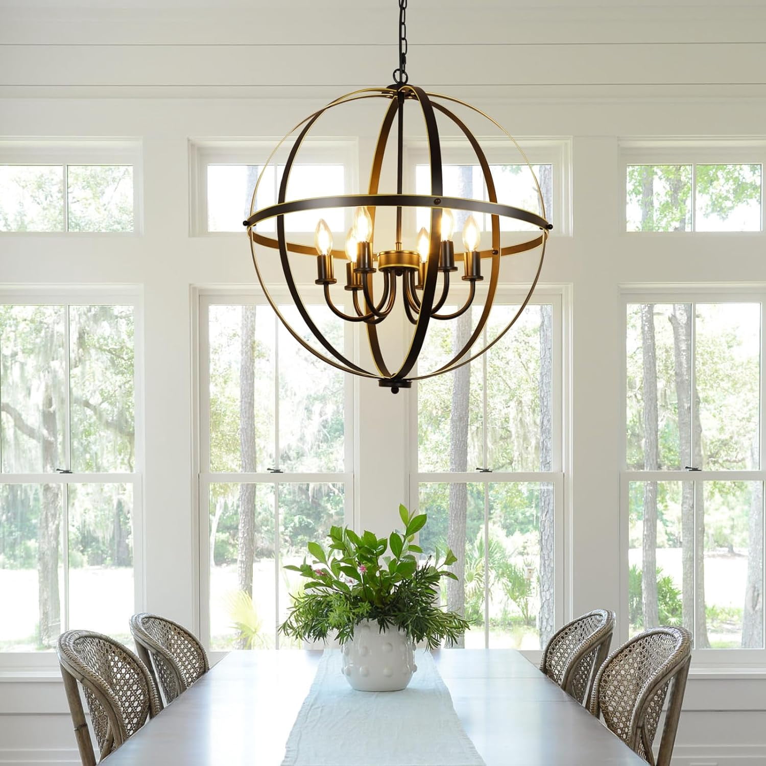 DINGLILIGHTING Vintage Pendant 6 Lights Cage Dining Pendant Lights ...