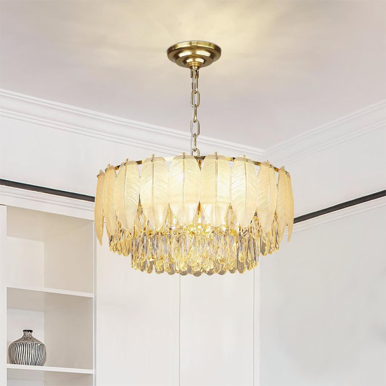 DingLiLighting 6 Light Luxury Feather Crystal Chandeliers Modern Flush ...