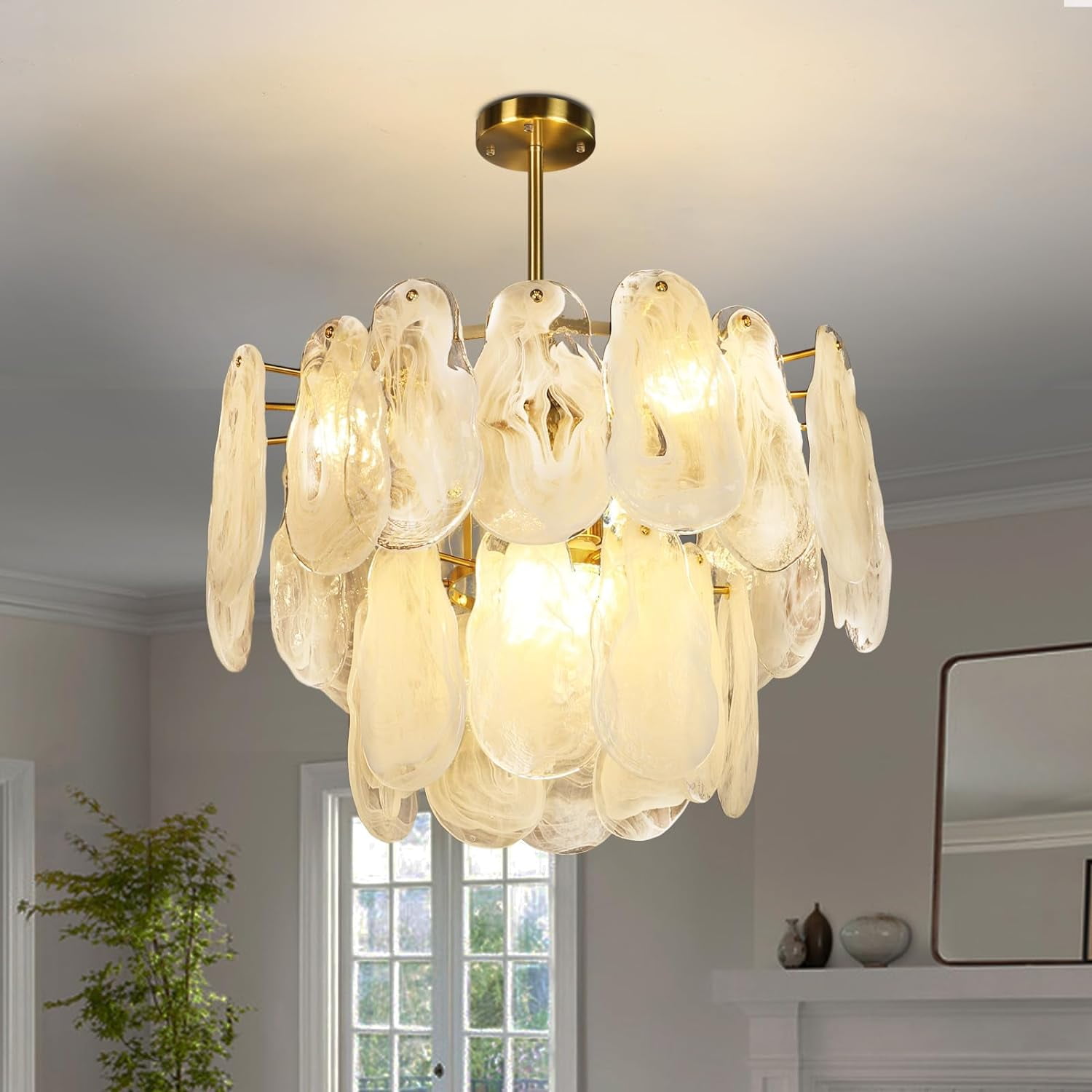 DingLiLighting 6 Light Shell Crystal Chandelier Semi Flush Mount ...