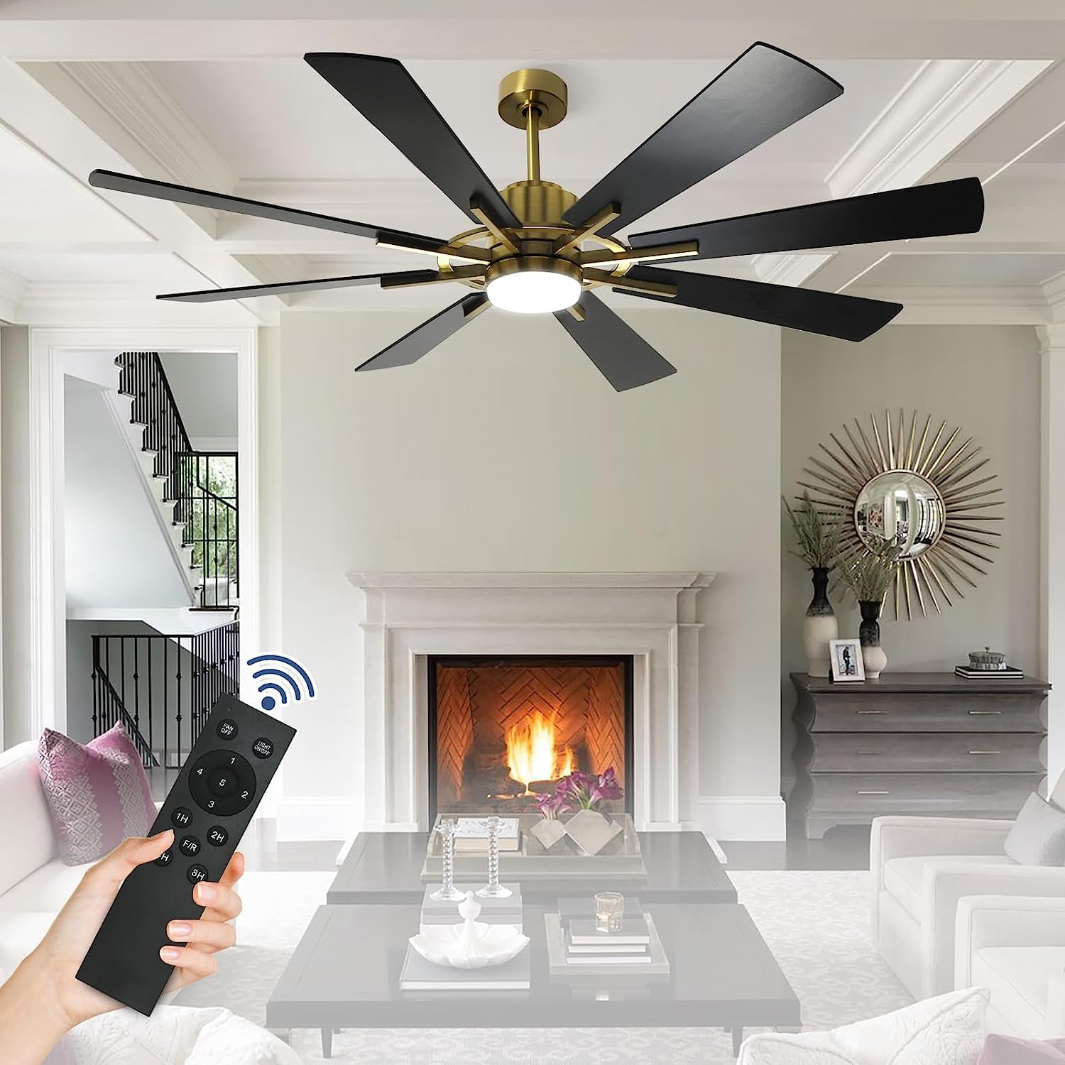 DingLiLighting 60" Ceiling Fan with Lights Remote Control, Black and ...