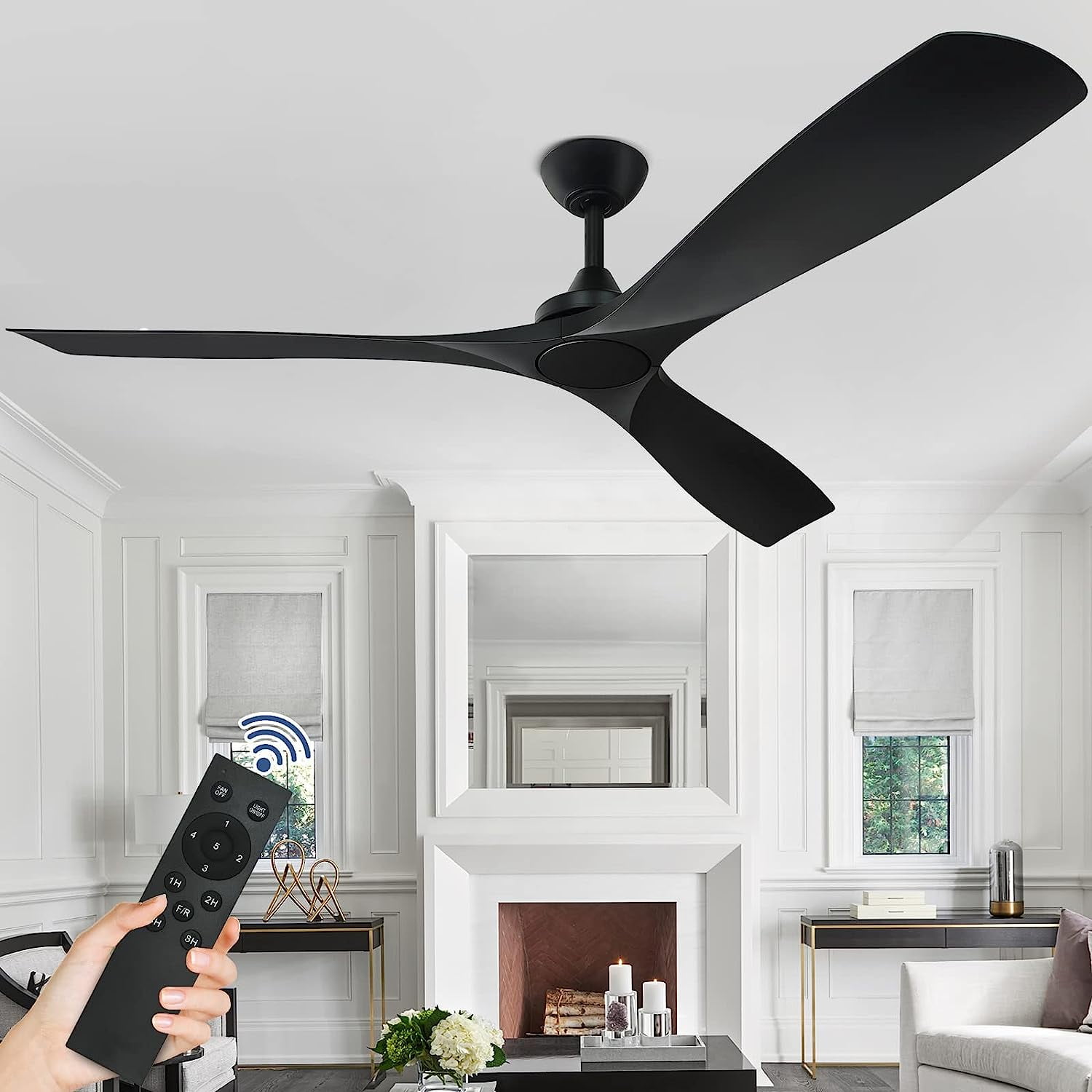 DingLiLighting 60" Modern Ceiling Fan no Light with Remote Control3 ...