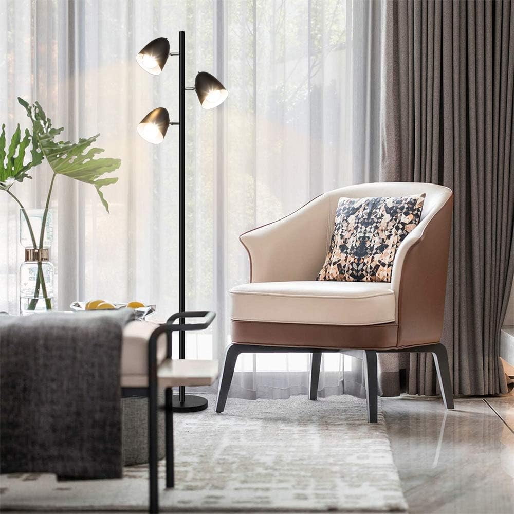 DingLiLighting Industrial Black Floor Lamp, Flexible 3-Light LED Tree ...