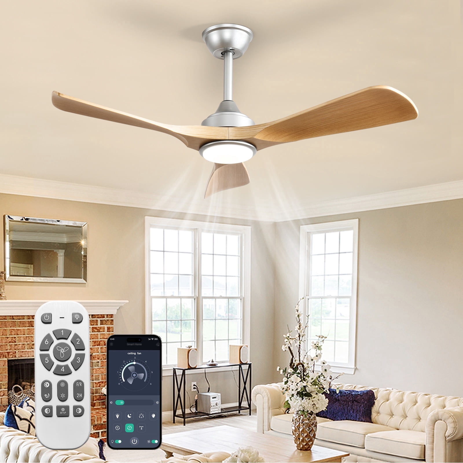 DingLiLighting Modern Ceiling Fan with Lights: 42-Inch Natural Wood ...