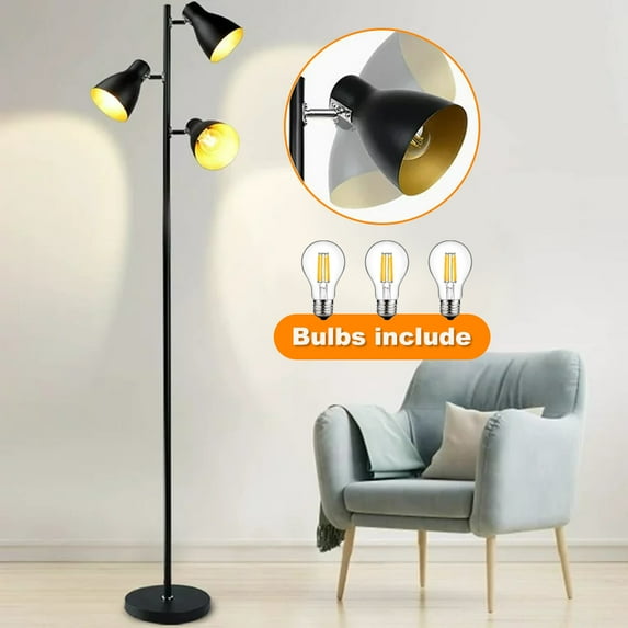 DingLiLighting Modern 3-Light Floor Lamp, Black Metal, Adjustable, LED ...