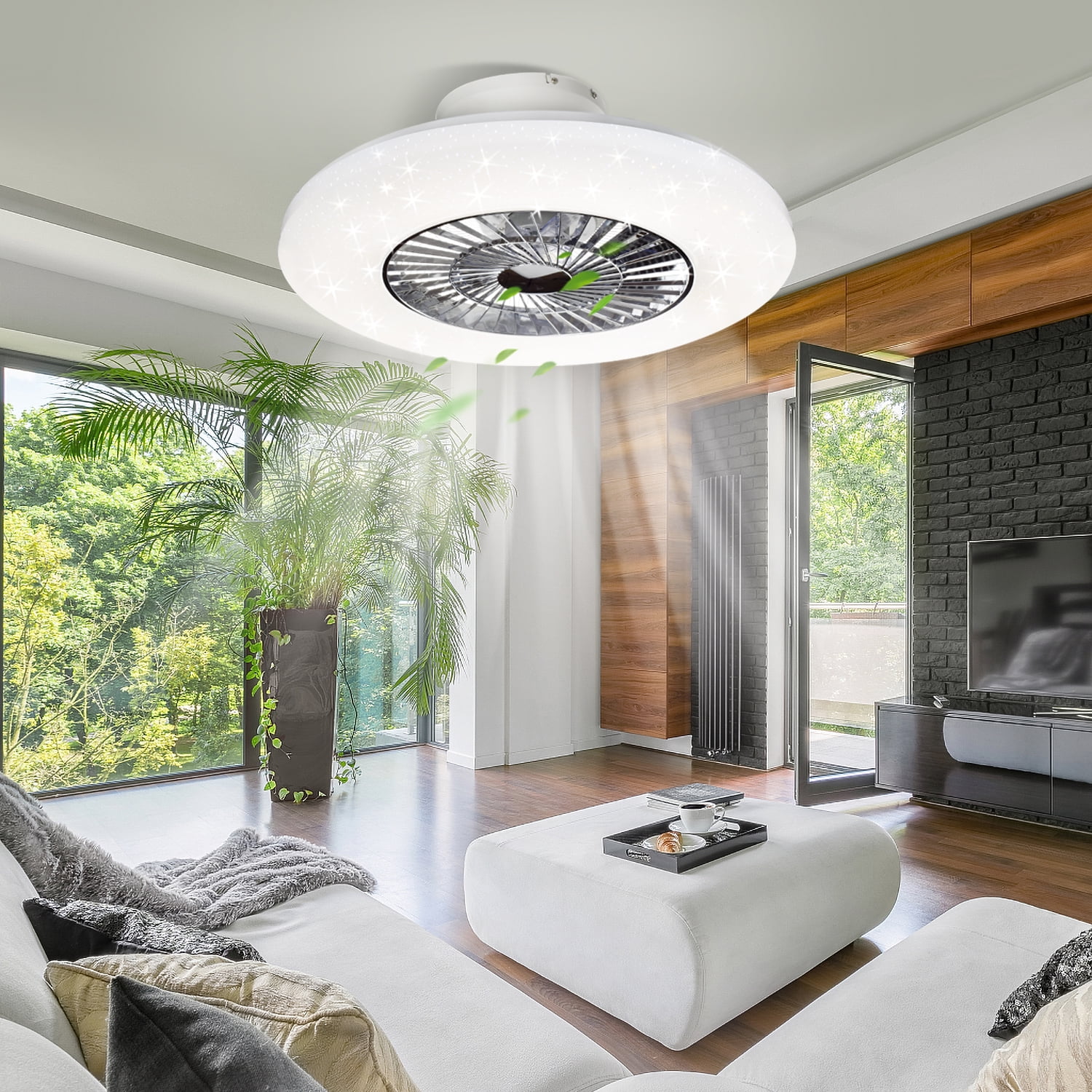 DingLiLighting Bladeless Ceiling Fan with Light, Dimmable LED, Remote ...
