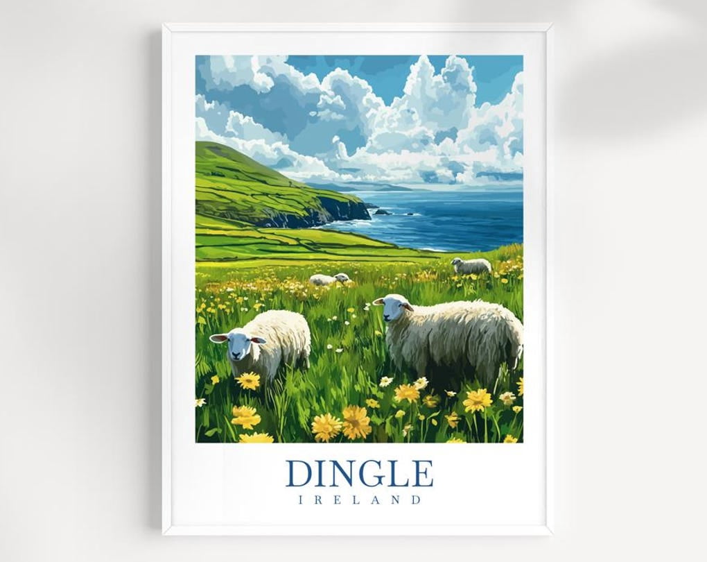 Dingle Travel Print Wall Art – Ireland Illustrated Coastal Town Poster ...