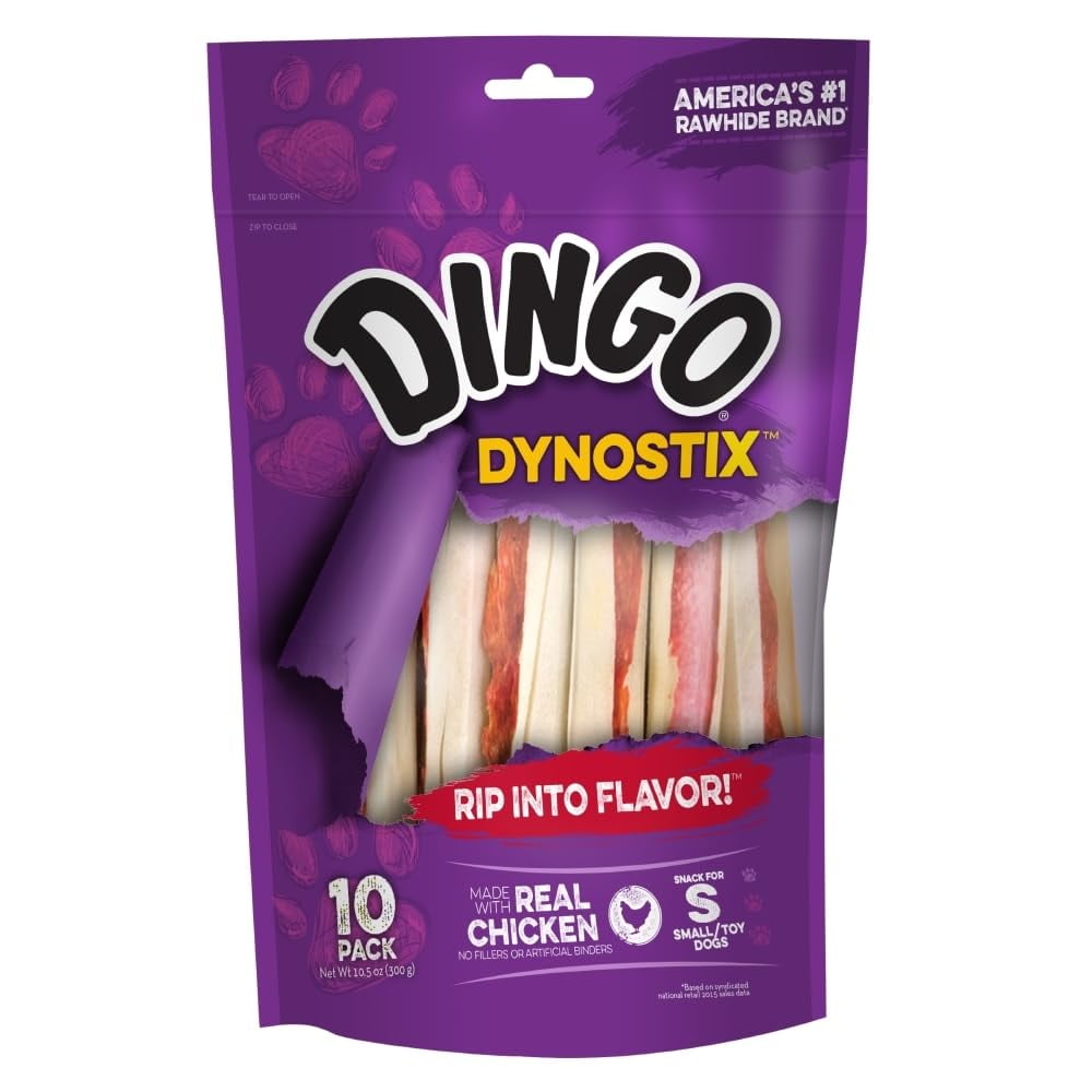 Dingo Dynostix Premium Rawhide STF9 Treats Made with Real Chicken, No ...