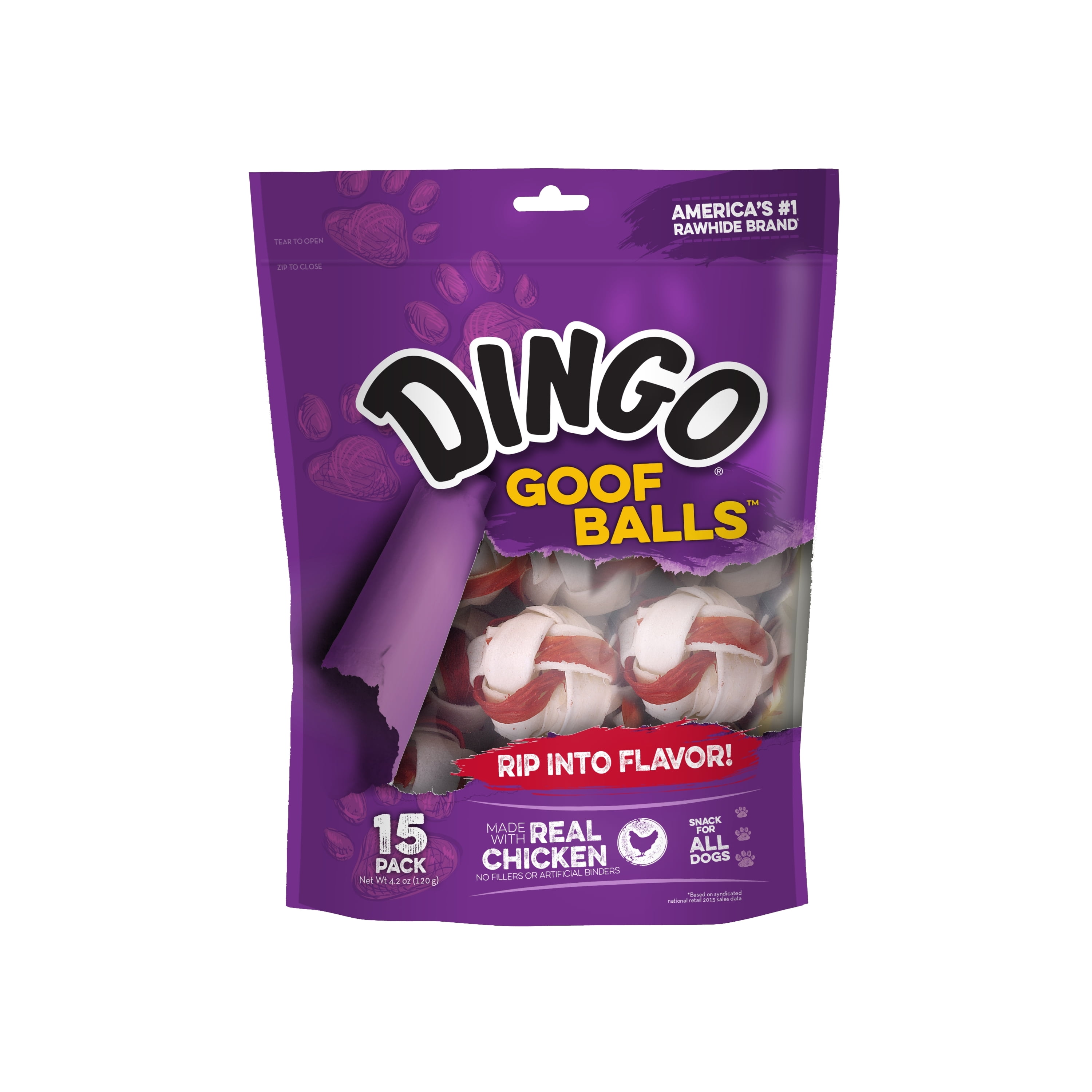 Dingo Goof Balls 15 Count, Rawhide and Chicken Dog Treat in Playful ...