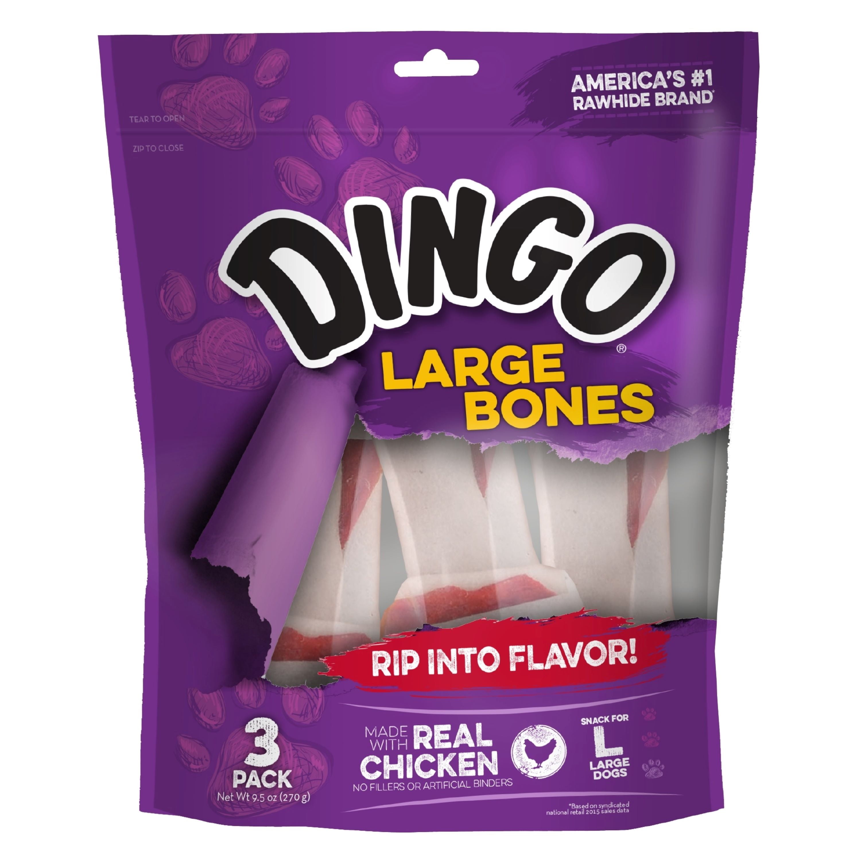 Dingo Large Bones Rawhide Chews for Large Dogs, Made with Real Chicken ...