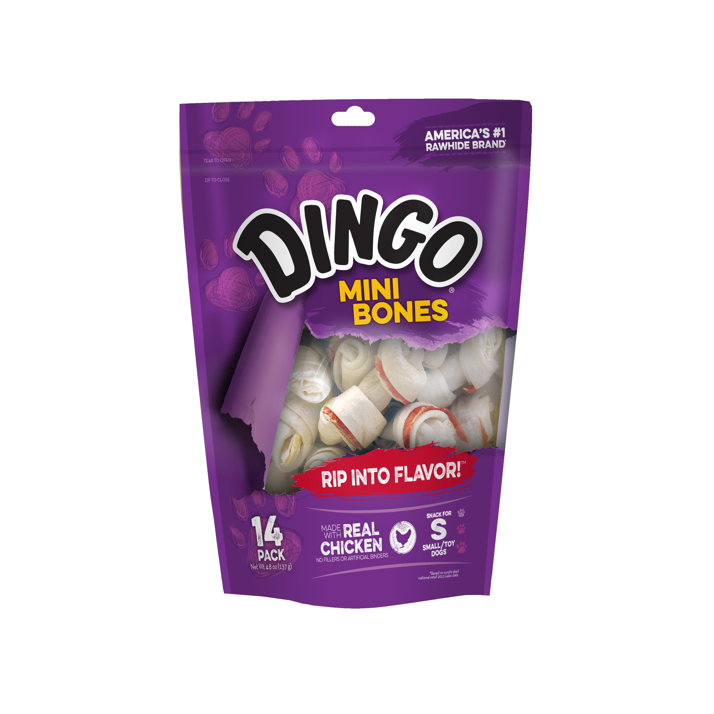 Dingo Mini Rawhide Chews with Real Chicken in the Middle, 14-Count for ...