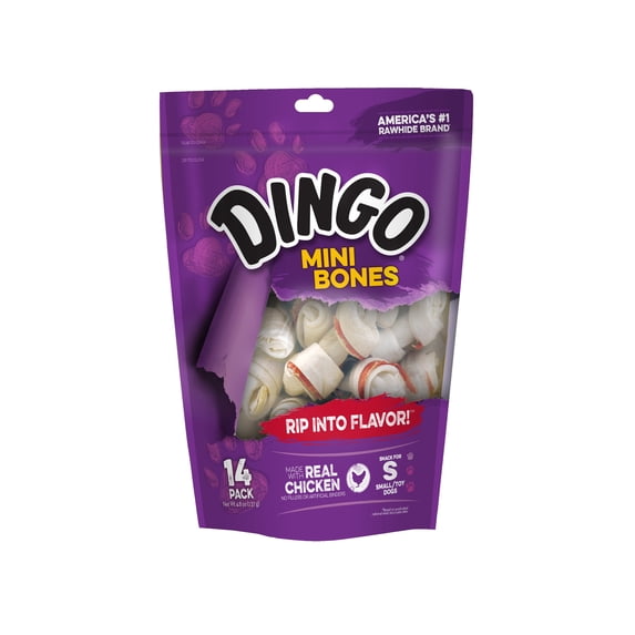 Dingo Mini Rawhide Chews with Real Chicken in the Middle, 14-Count for ...