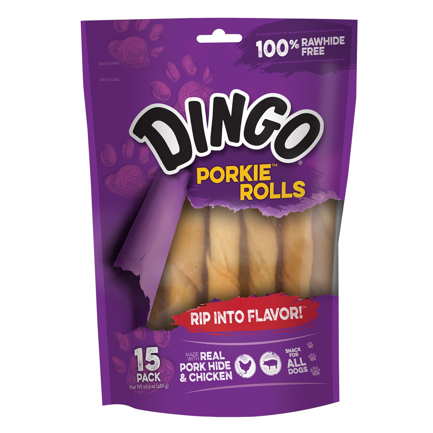 Dingo Porkie RollsEGSC 15 Count, Pork Hide Chews for Dogs, Made with ...