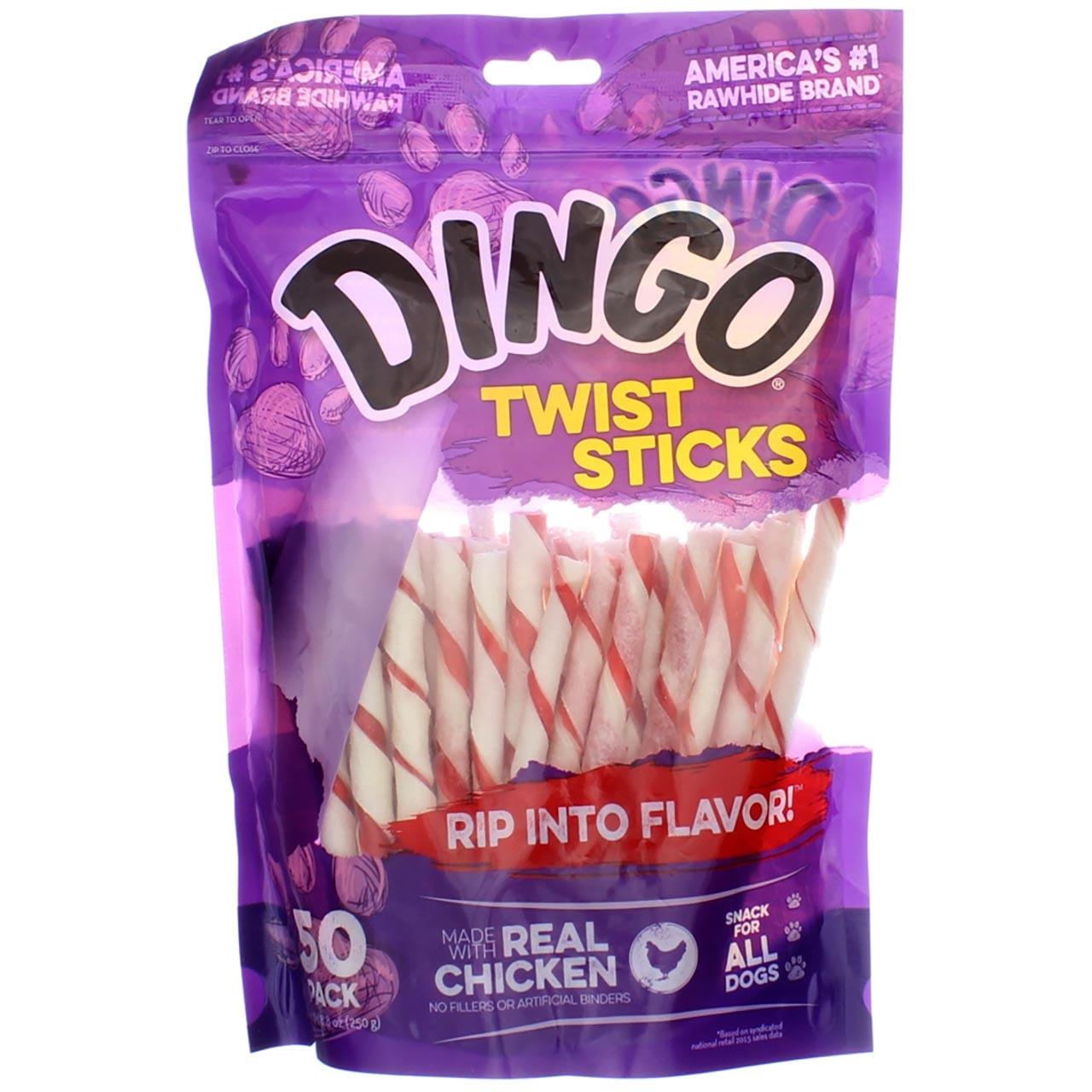 Dingo Twist Sticks, Made with Real Chicken, Rawhide Chews, 50-Count ...