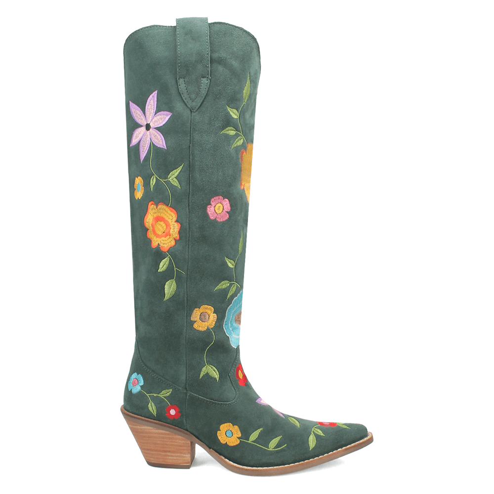 Dingo Women's Flower Power Suede Tall Western Boot Snip Toe Green 6 1/2 ...