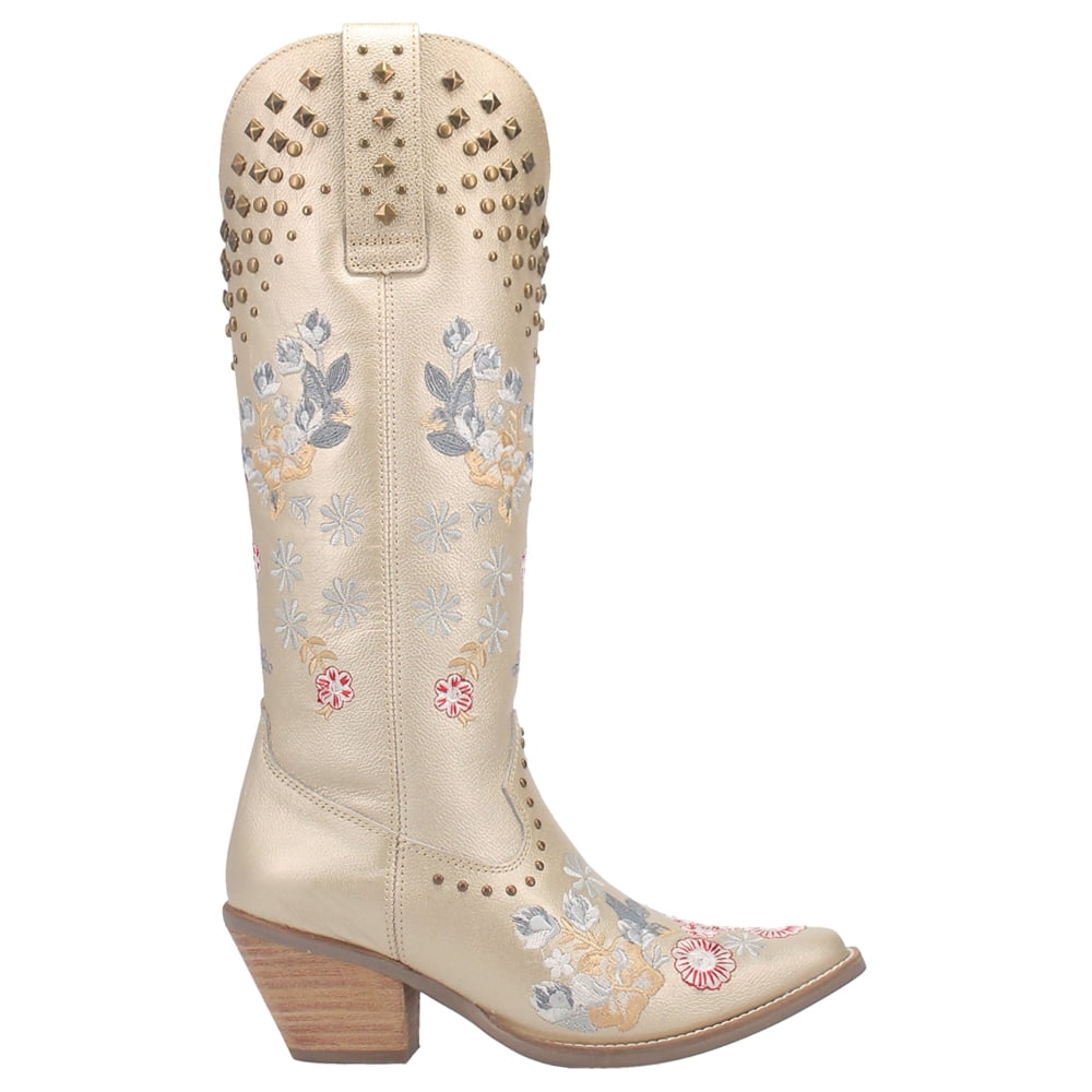 Dingo Womens Poppy Floral Metallic Embroidered Studded Snip Toe Cowboy ...