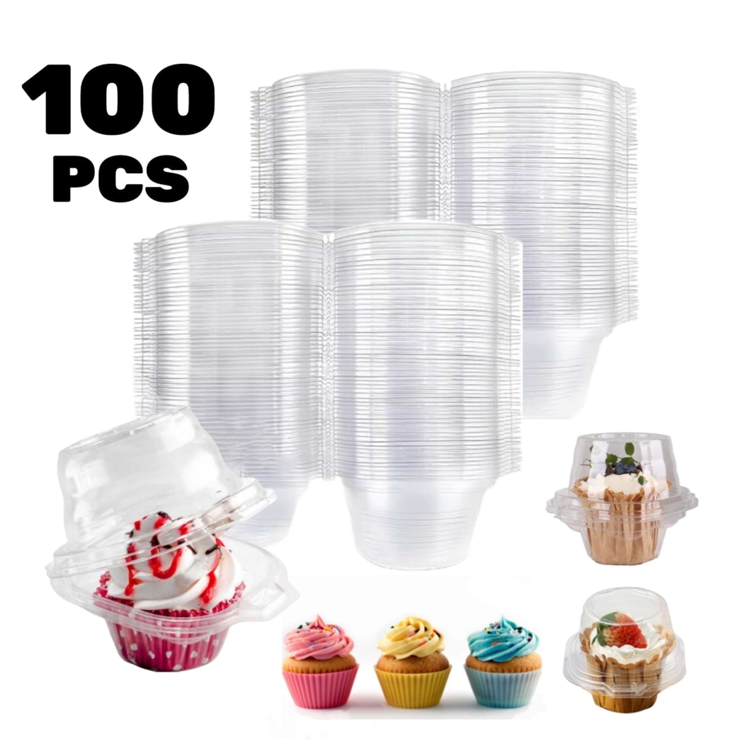 Dingrich 100-Pack Clear Cupcake Boxes - Individual Muffin Containers ...