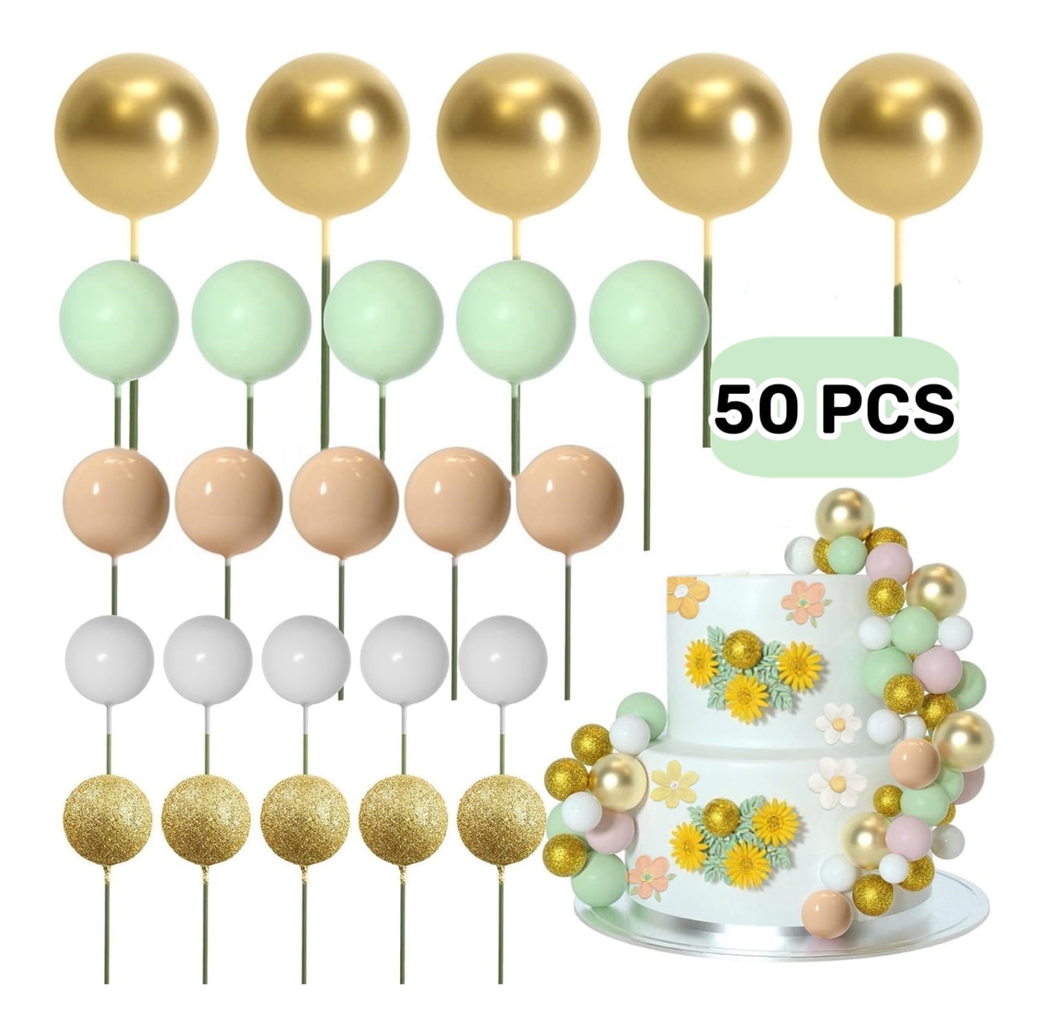 Dingrich 50Pcs Ball Cake Toppers Set - 4 Size Variety for Themed ...