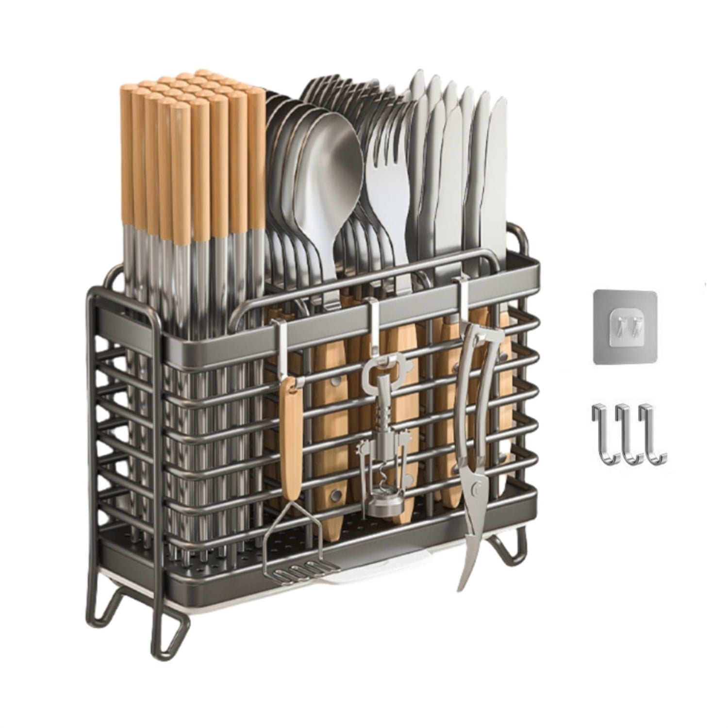 Dingrich Kitchen Utensil Holder with 3 Hooks, Dish Drainer for Kitchen ...