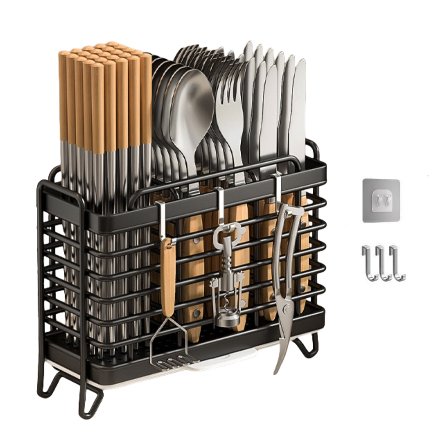 Dingrich Kitchen Utensil Holder with 3 Hooks, Dish Drainer for Kitchen ...