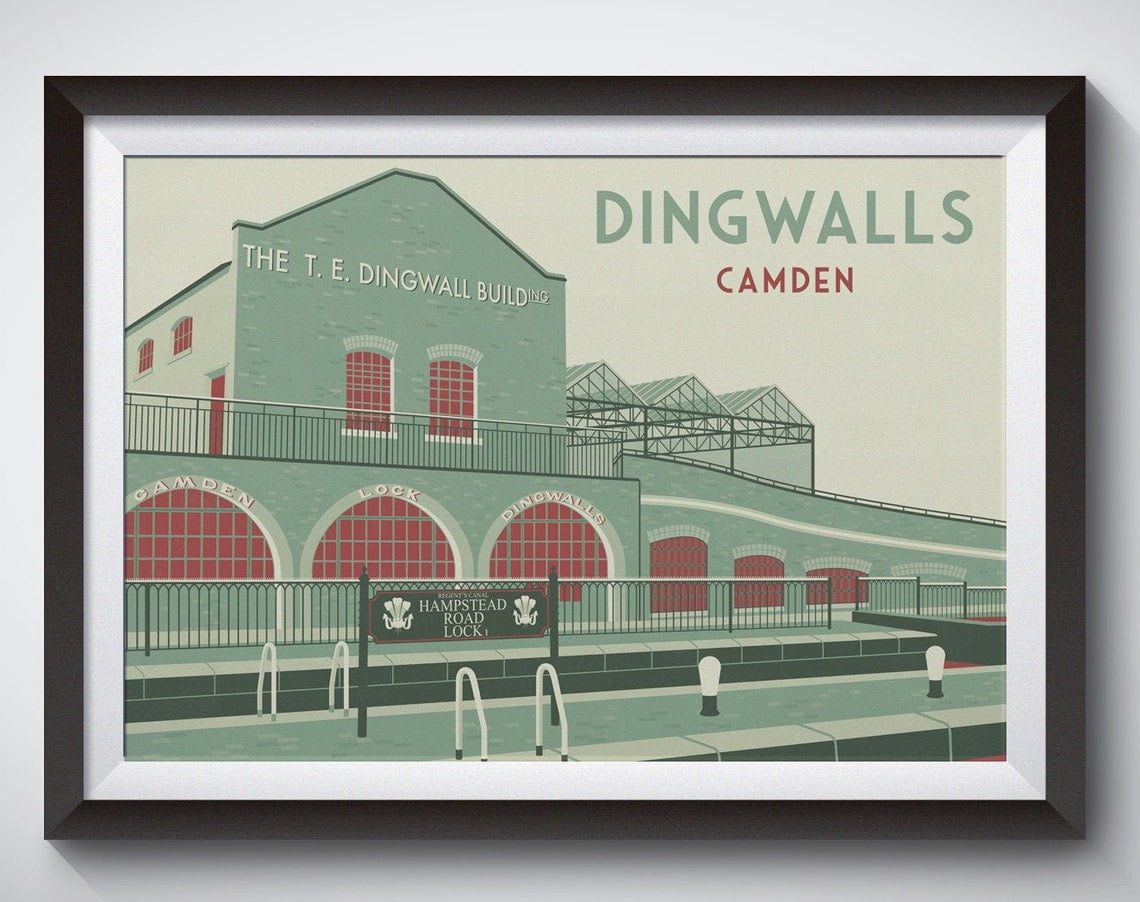 Dingwalls Camden Poster, London Travel Print, Regents Canal, Chalk Farm ...