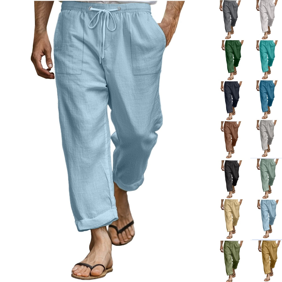 Dingyimy Drawstring Pants, Mens Cargo Sweatpants With Pockets Beach ...