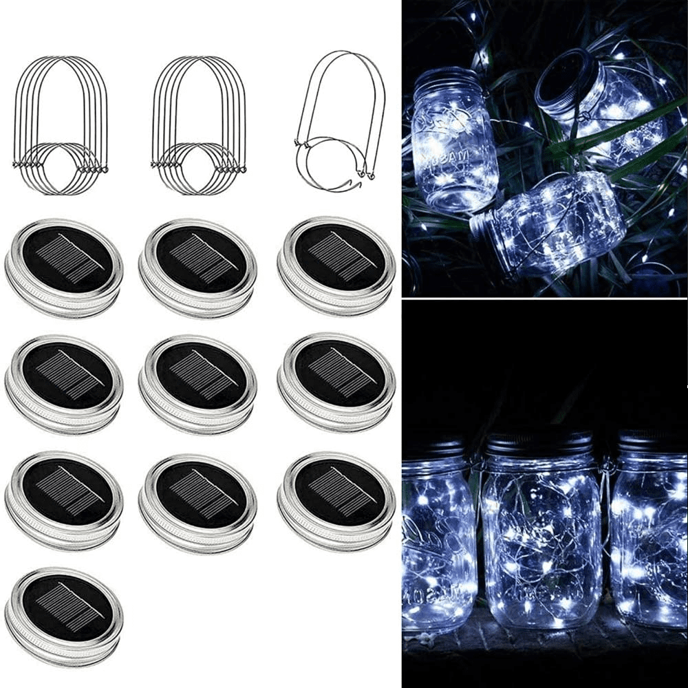 Dinheiro 20 LED 10 Pack Mason Jar Lid Solar Lights With Hanger For Mason Jar Fairy Tale Garden ...