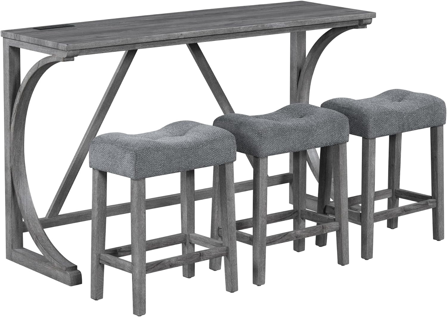 Dining Bar Table and Chairs Set 4 Piece with Power Outlet, Bar Table ...