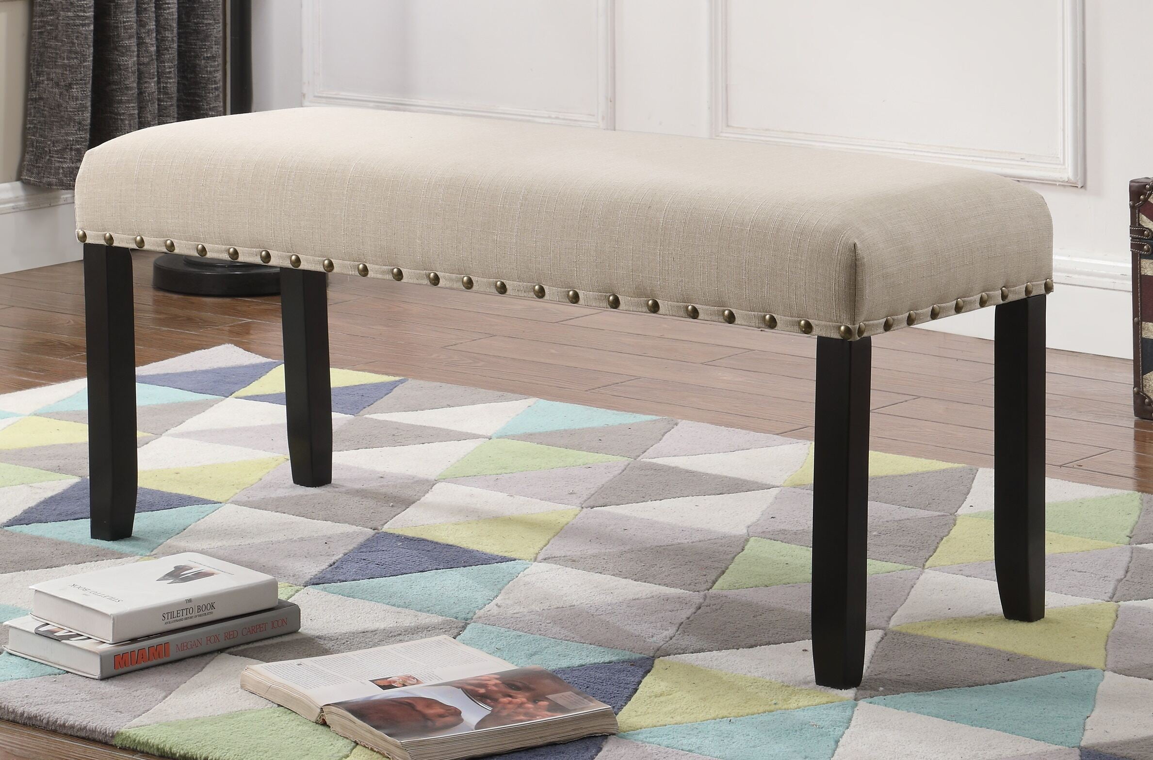 Dining Benches Biony Fabric Dining Bench with Nailhead Trim, Tan,Dining ...