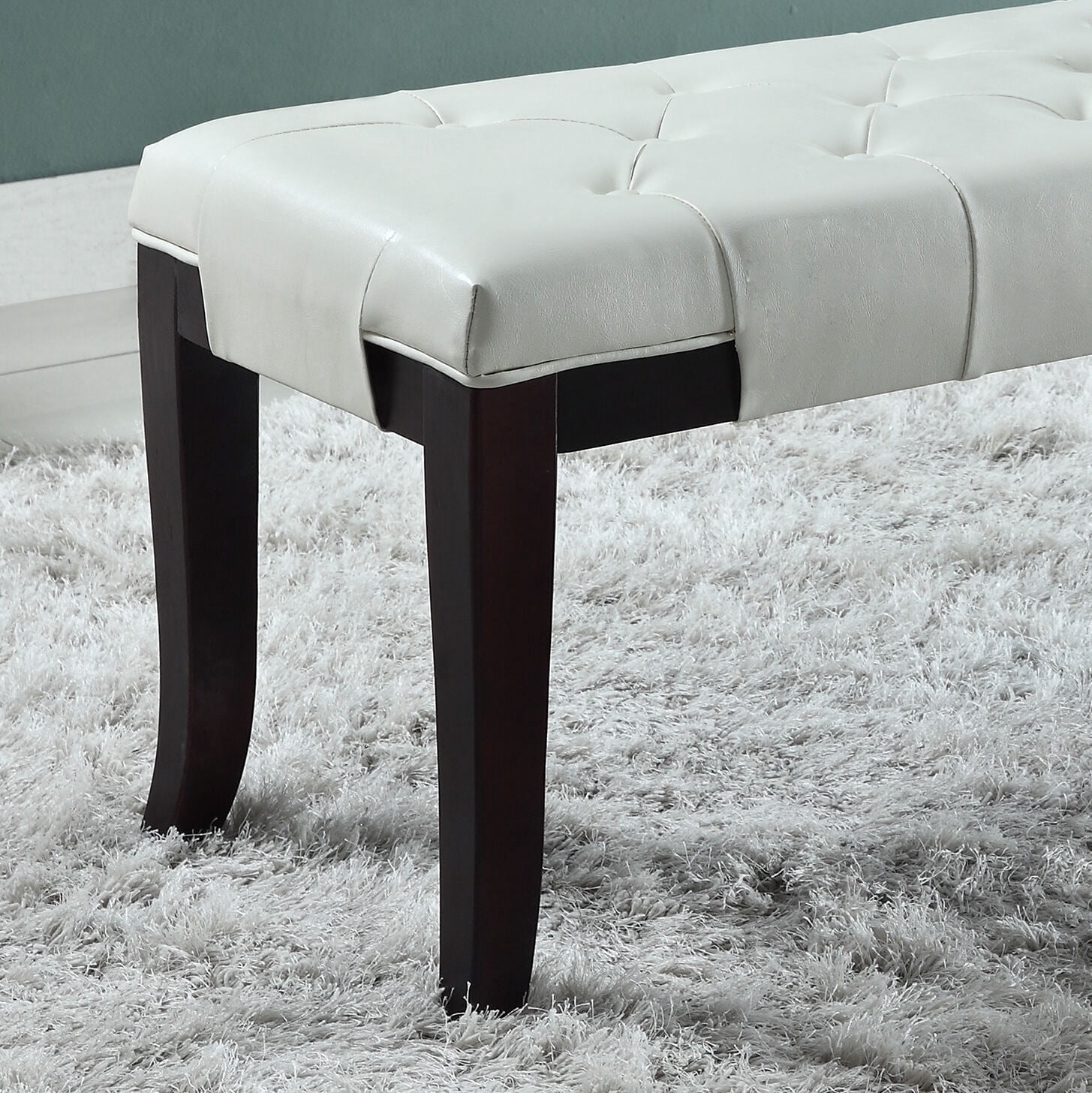 Dining Benches, Linon Tufted Bench, Faux Leather, White, White Dining ...