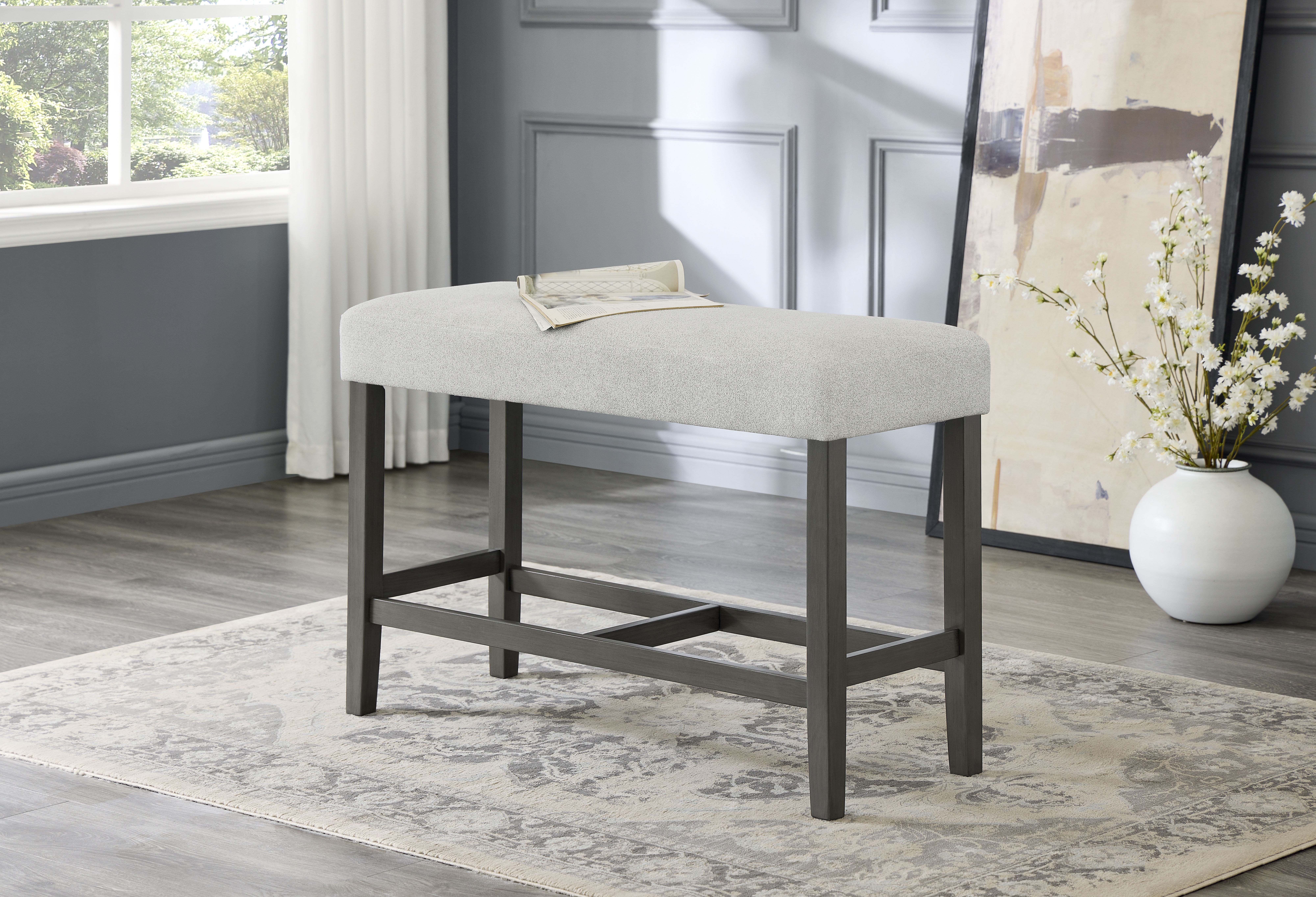Dining Benches Selena 40" Light Gray Fabric Counter Height Bench with ...