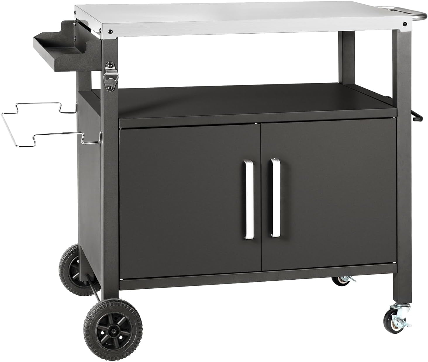 Dining Cart Table with Big Storage Cabinet, Movable Outdoor BBQ Grill ...