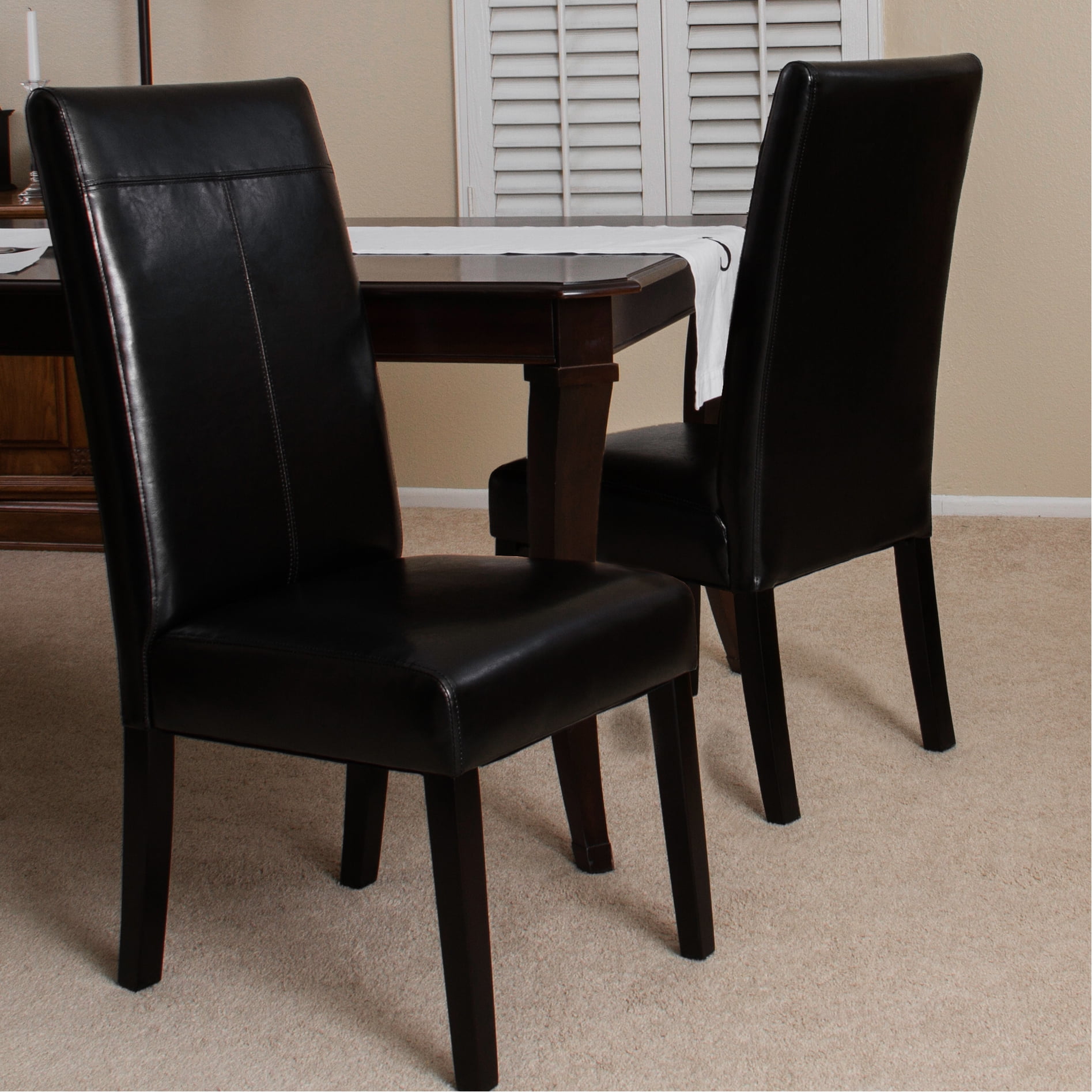 Dining Chair Of 2 - Black Pu Upholstery, -stained Legs, 18.50" Seat H ...