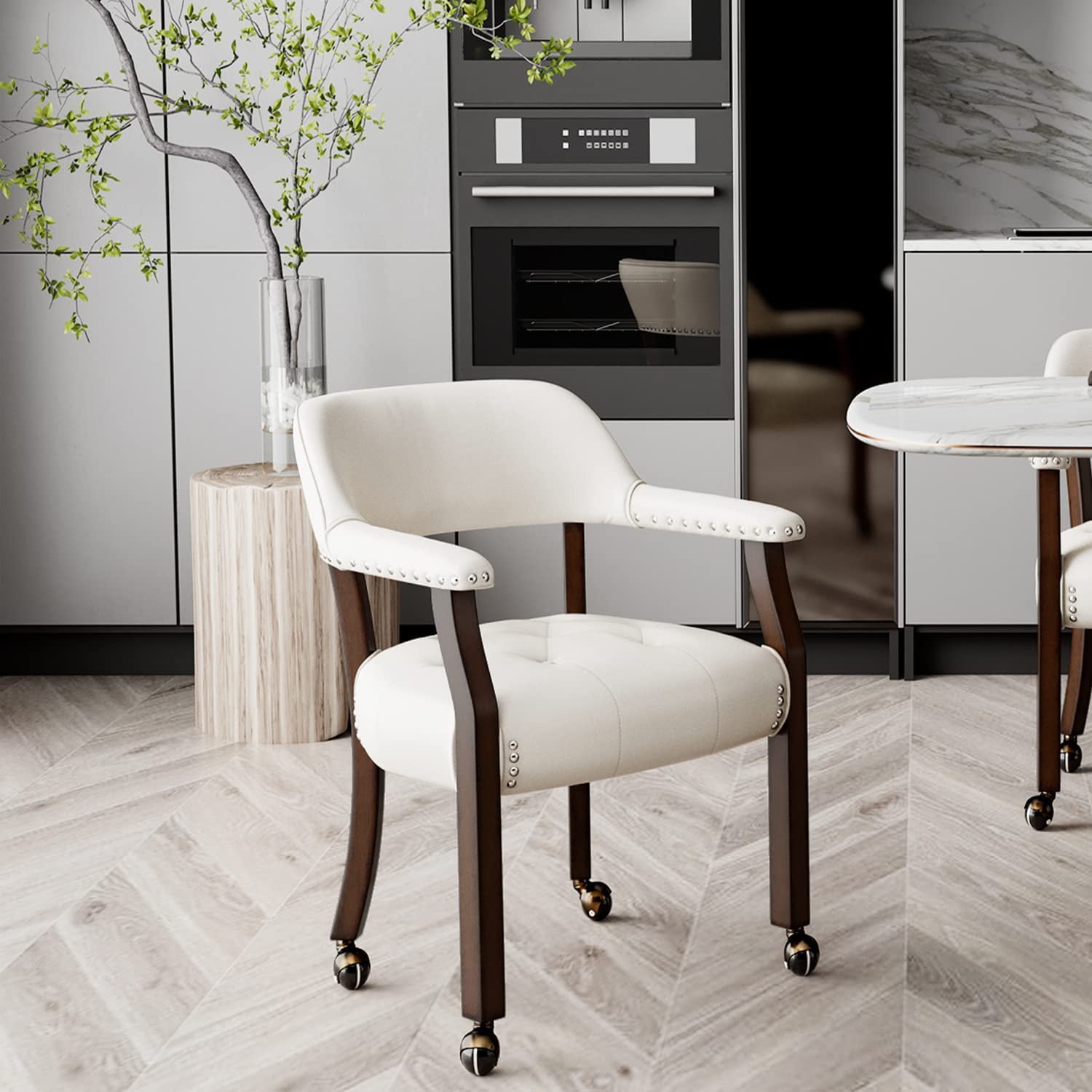 Dining Chair with Casters Leather Chair with Caster & Nailhead Trime ...