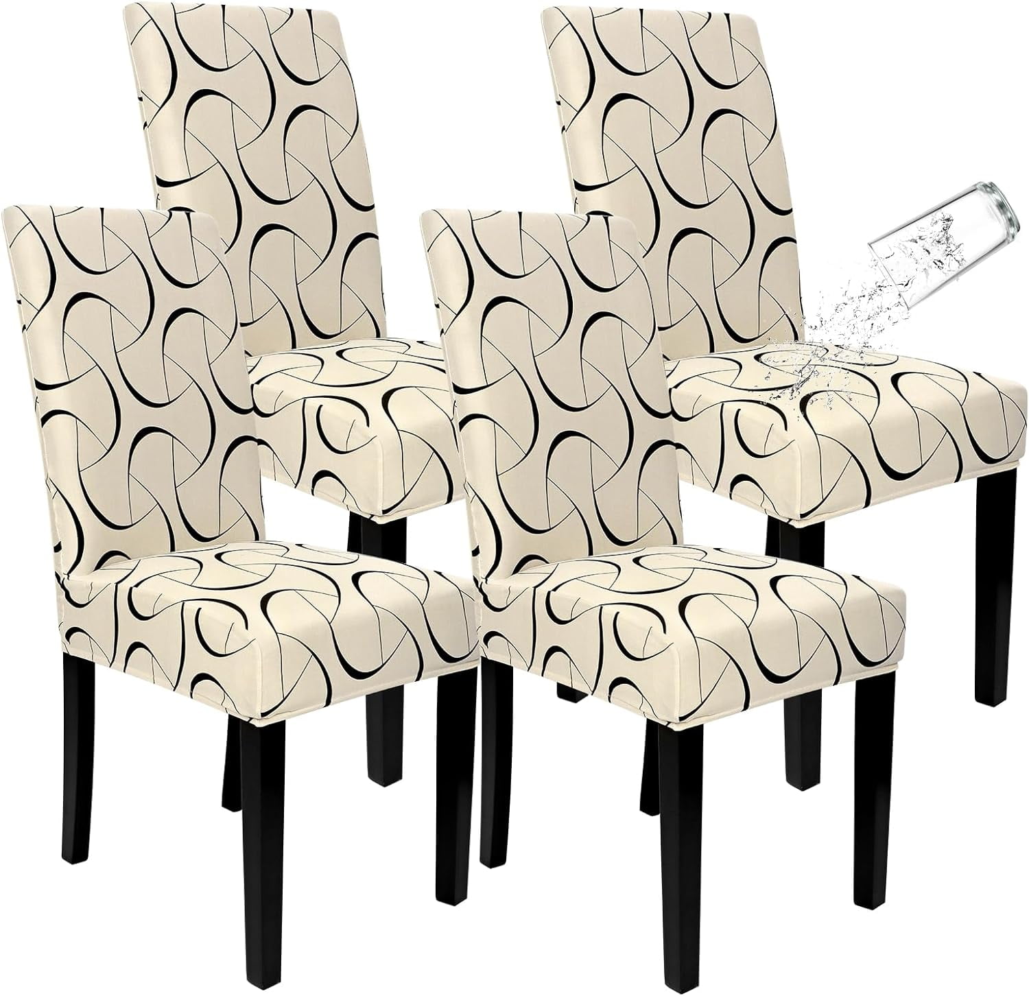 Dining Chair Covers 4 Pack, Waterproof Stretch Kitchen Room Chair Seat ...