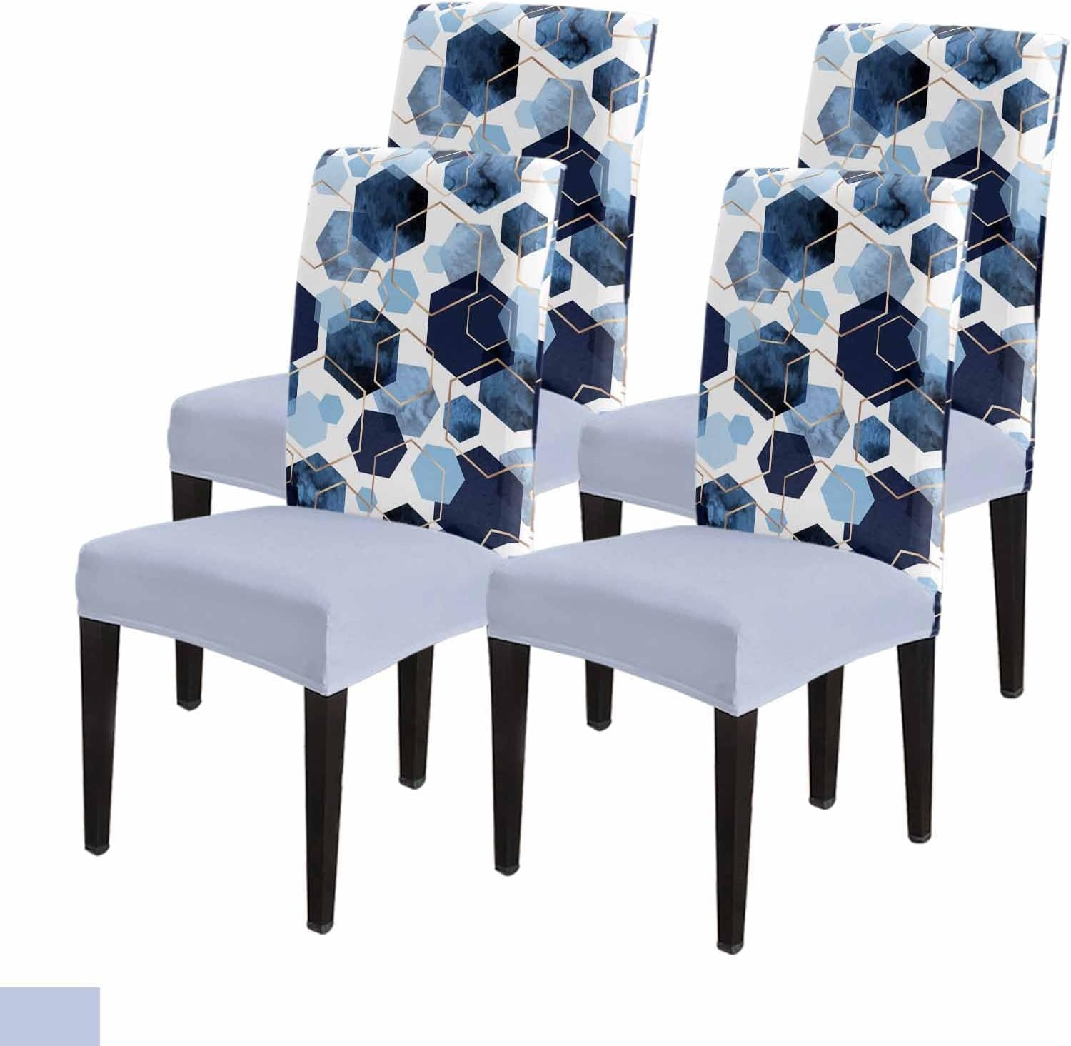 Dining Chair Covers, Geometric Pattern Hexagon Modern Abstract Blue ...