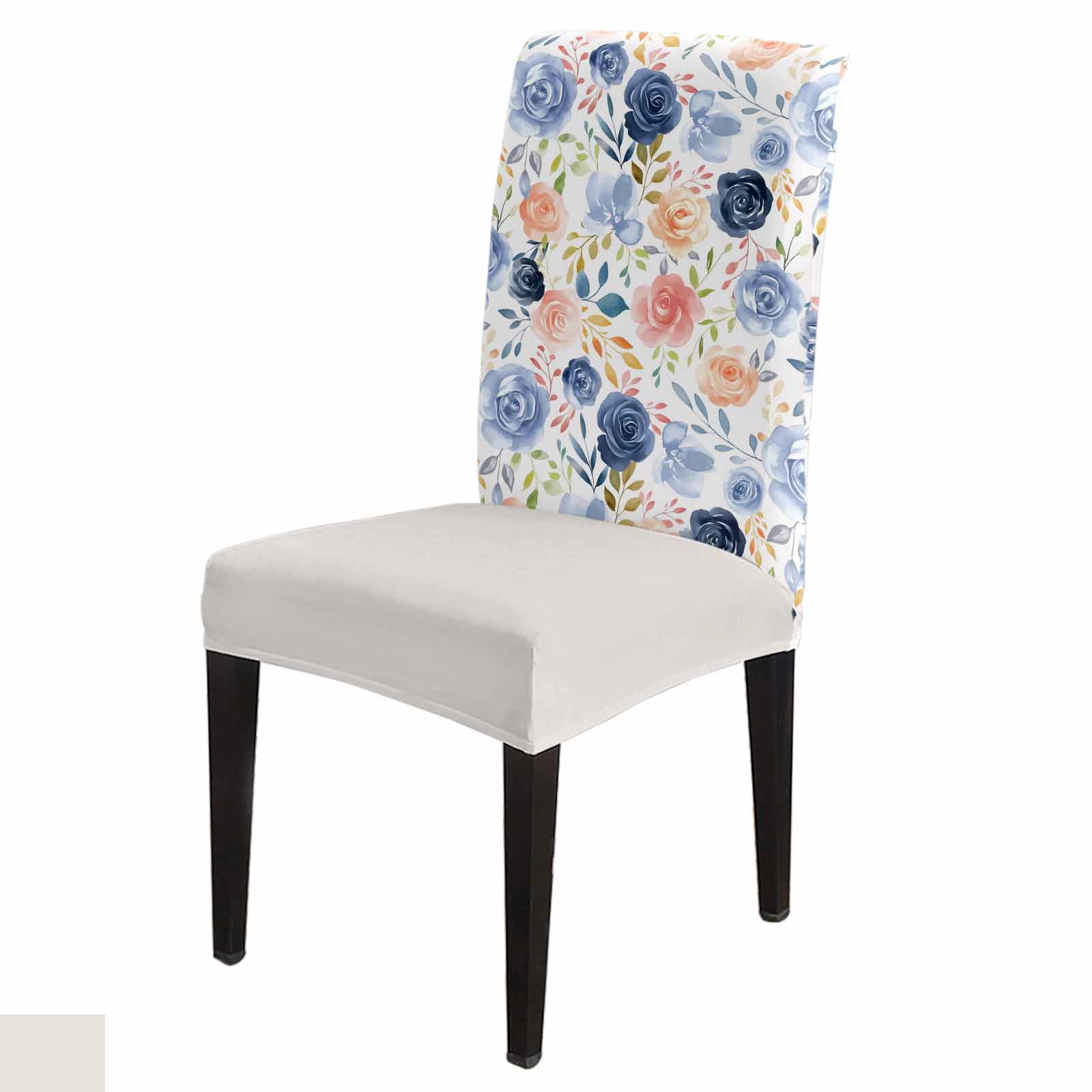Dining Chair Covers Set of 4 Color Flowers Pink Blue Flowers Green Leaf ...