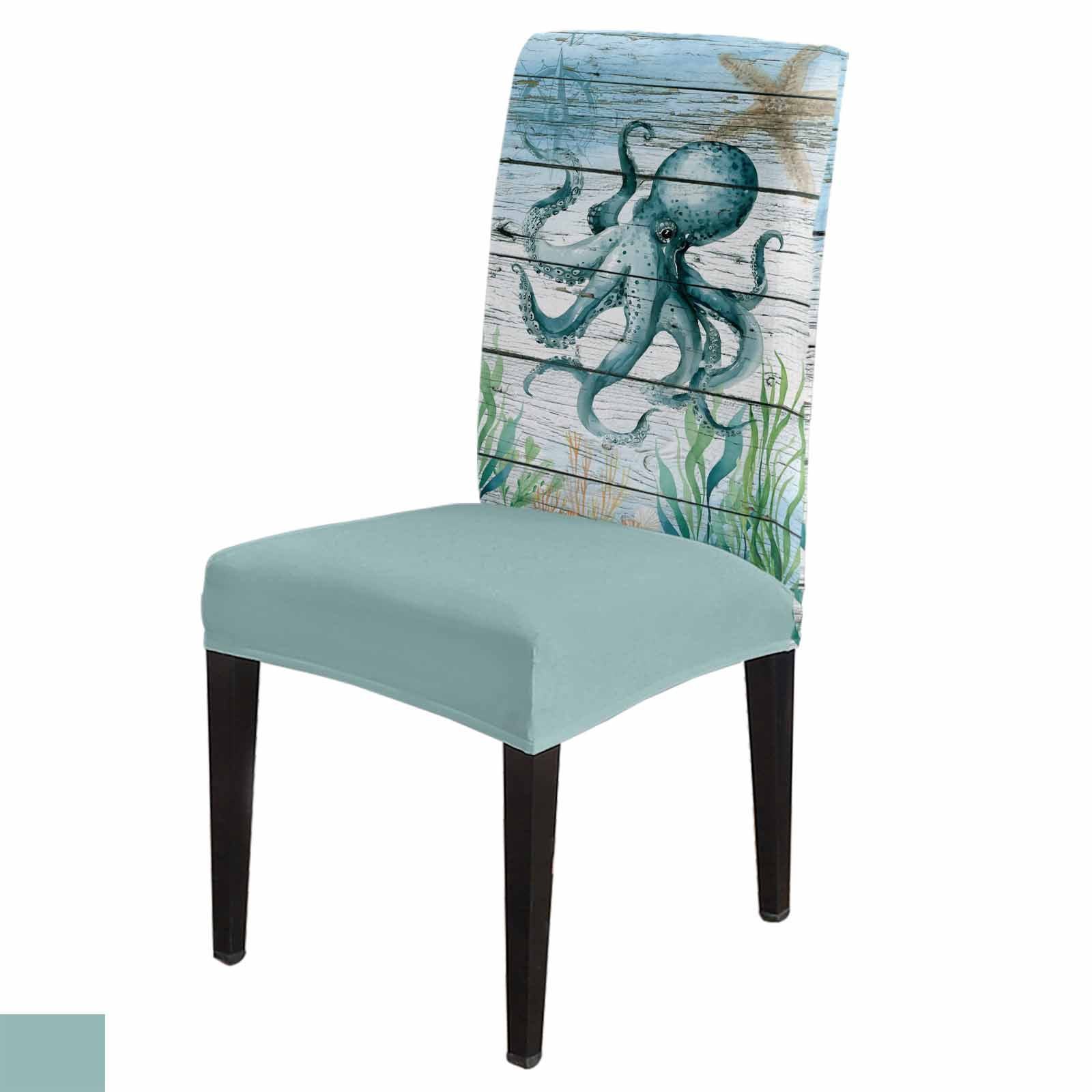 Dining Chair Covers Set of 4 Ocean Theme Octopus Sea Grass Starfish ...