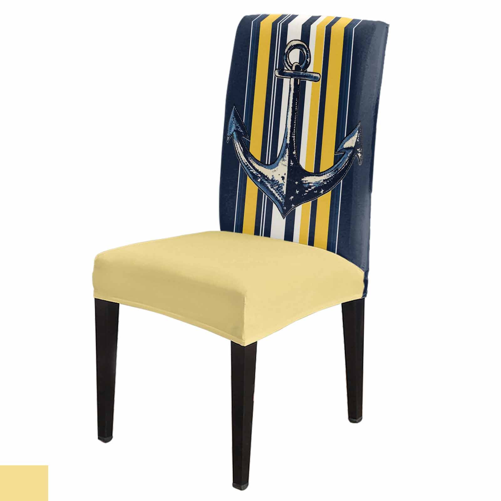 Dining Chair Covers Set of 4 Vintage Anchor Yellow Blue Striped ...