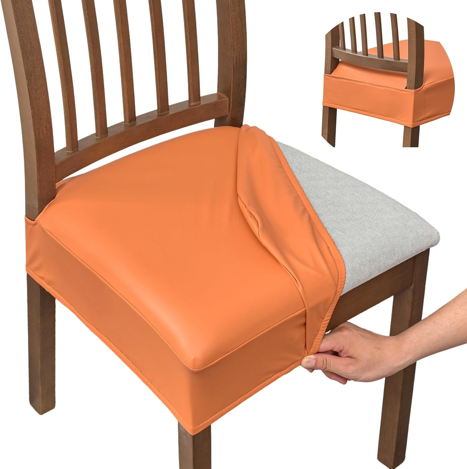 Dining Chair Covers Set of 4, Waterproof PU Leather Stretch Chair Seat ...