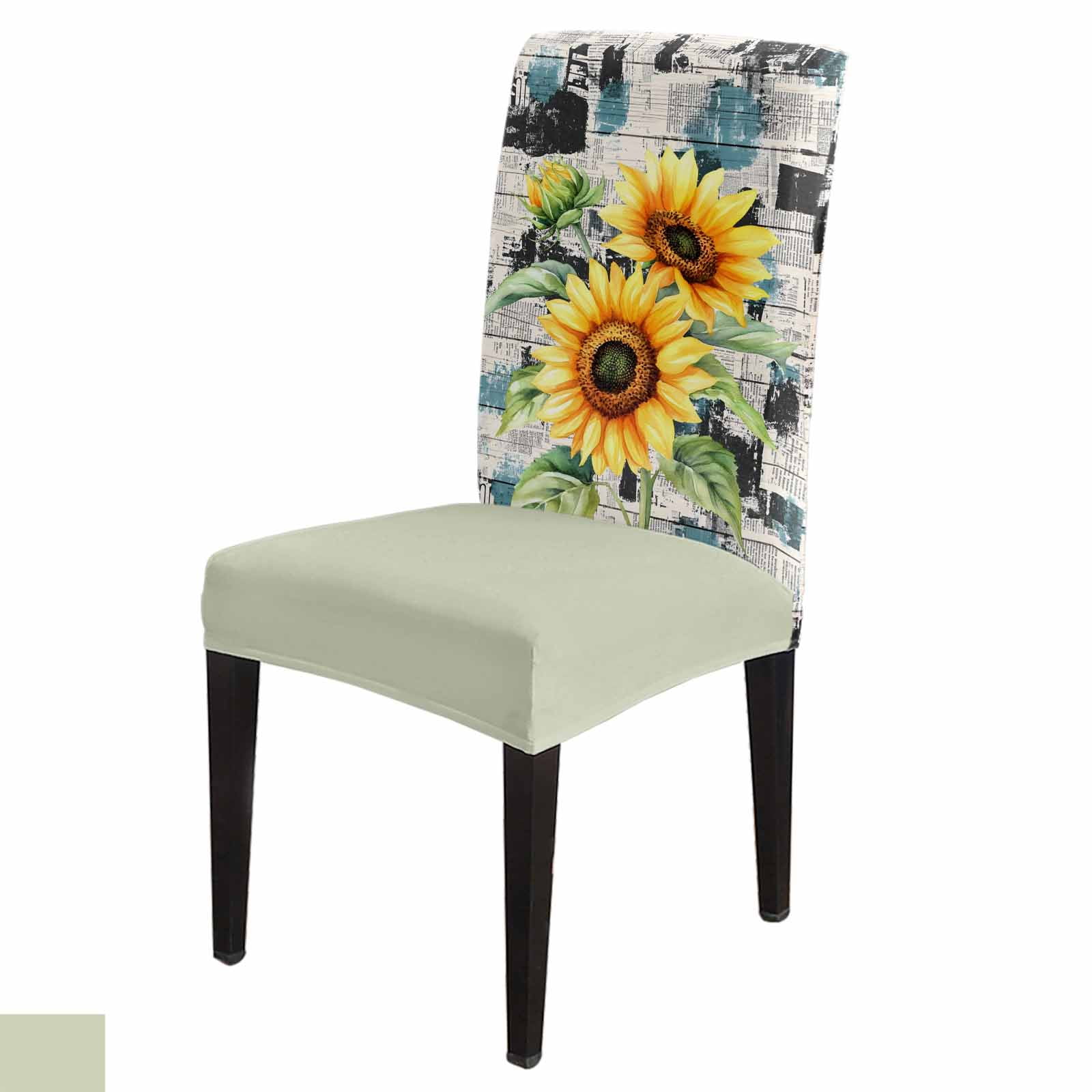 Dining Chair Covers Set of 6 Vintage Sunflower Retro Yellow Flower Leaf ...
