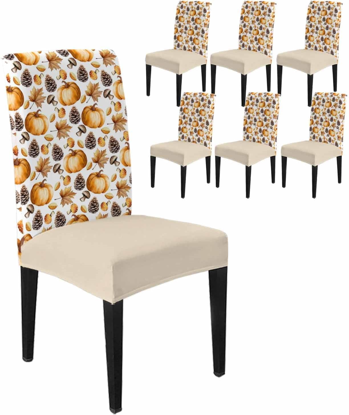 Dining Chair Covers Set of 8,Rustic Autumn Mushroom Pumpkin Universal ...