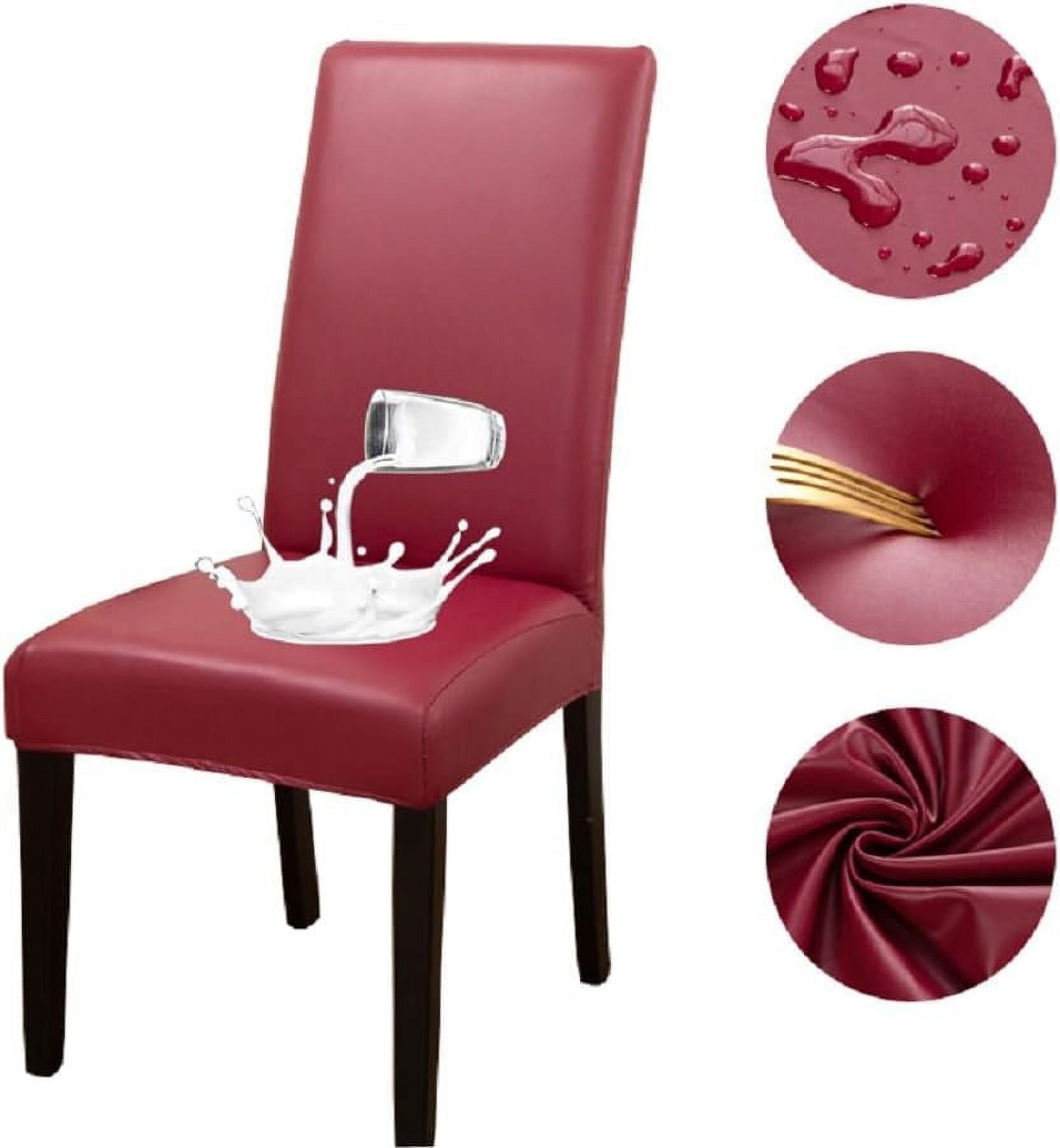 Dining Chair Covers Set of 2, Waterproof PU Leather Chair Slipcovers ...